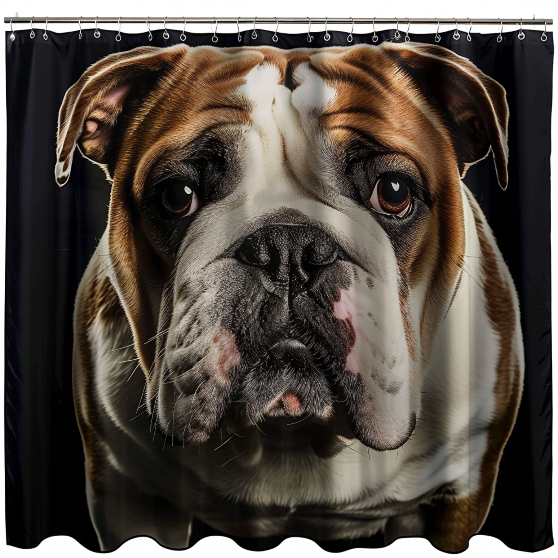 Hyper Realistic Bulldog Face Shower Curtain Brown & White on Black ...