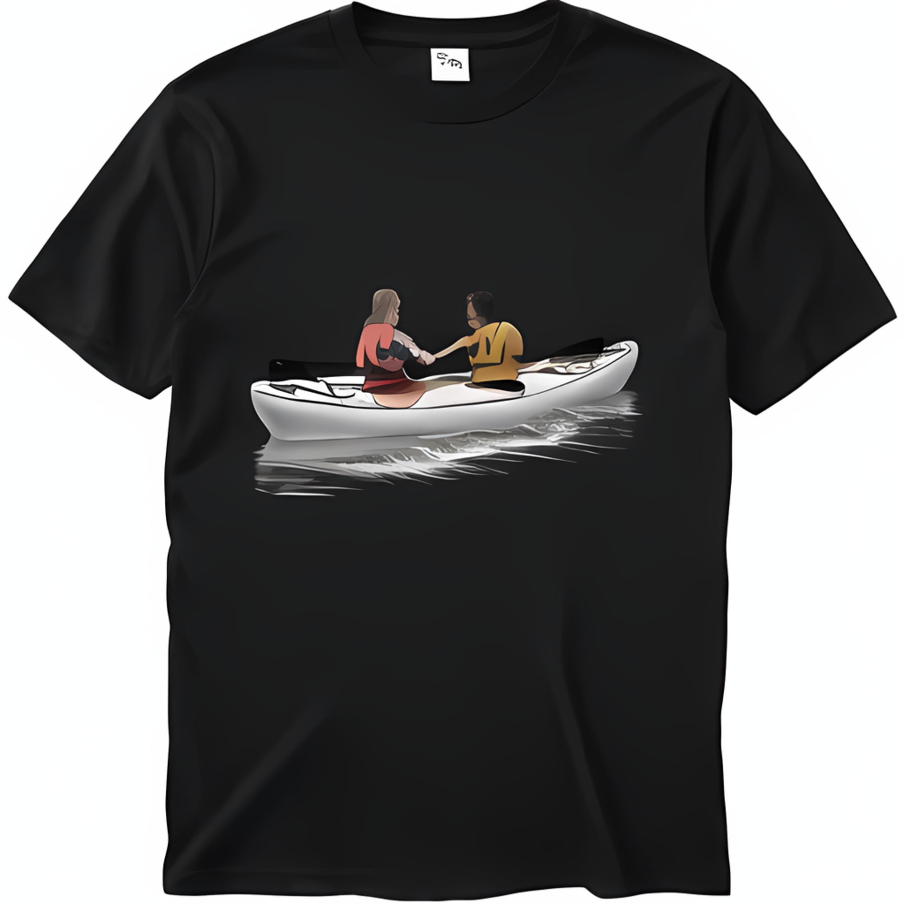 Hyper Realistic Canoe Graphic Black T-Shirt Front View Clear Colors ...