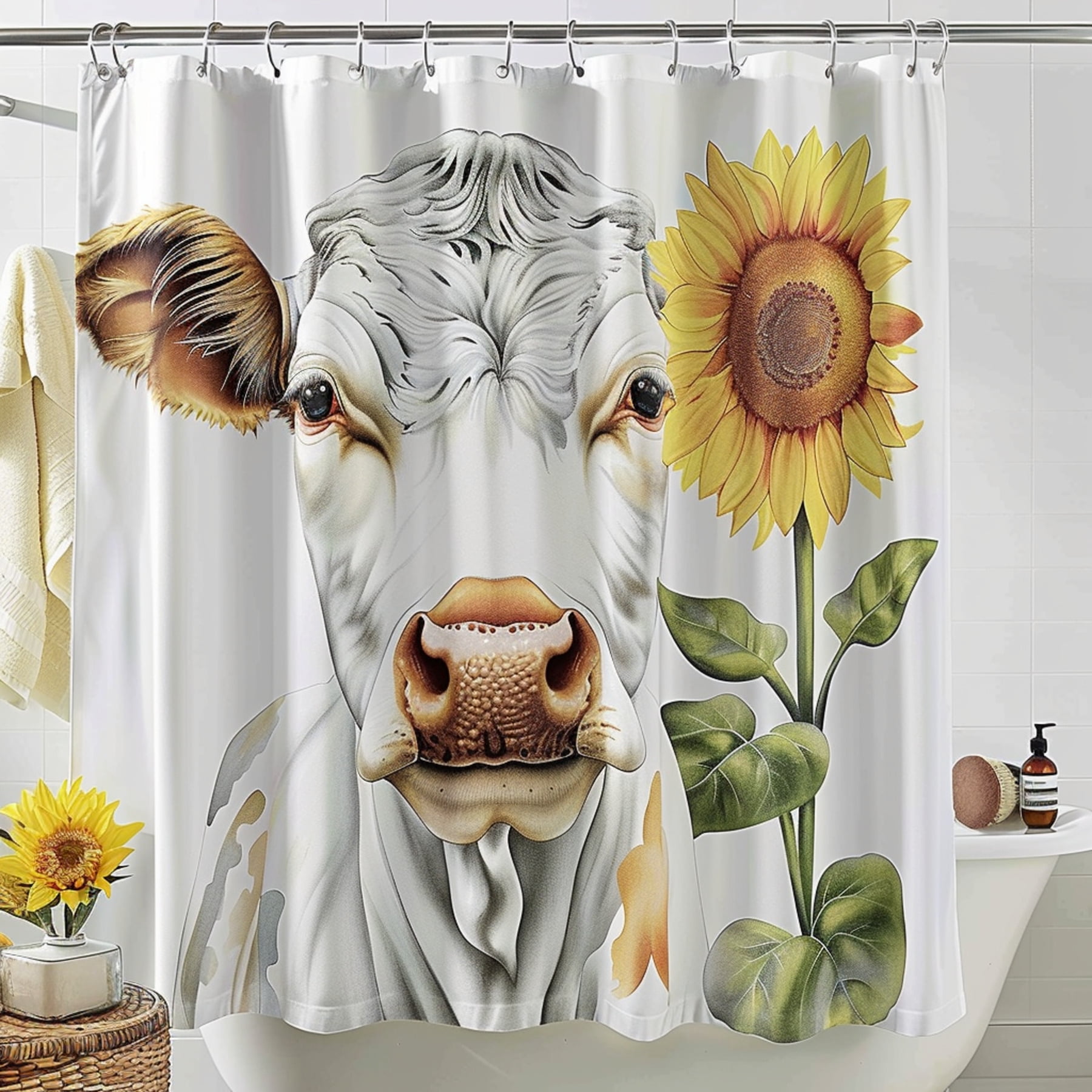 Hyper Realistic Cow Portrait Shower Curtain for Cute Farmhouse Bathroom ...