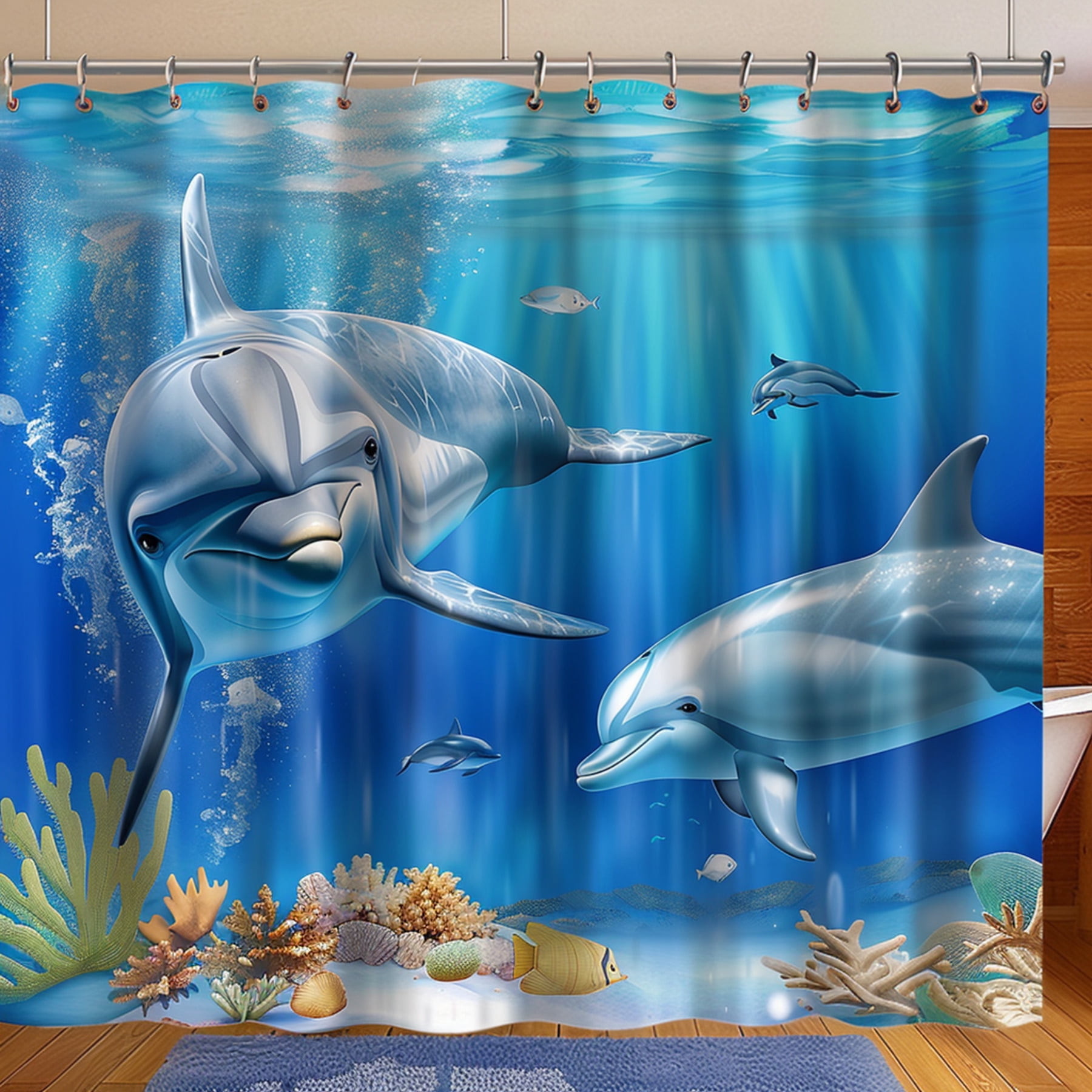 Hyper Realistic Dolphin with Baby Shower Curtain Set Ocean World Theme ...
