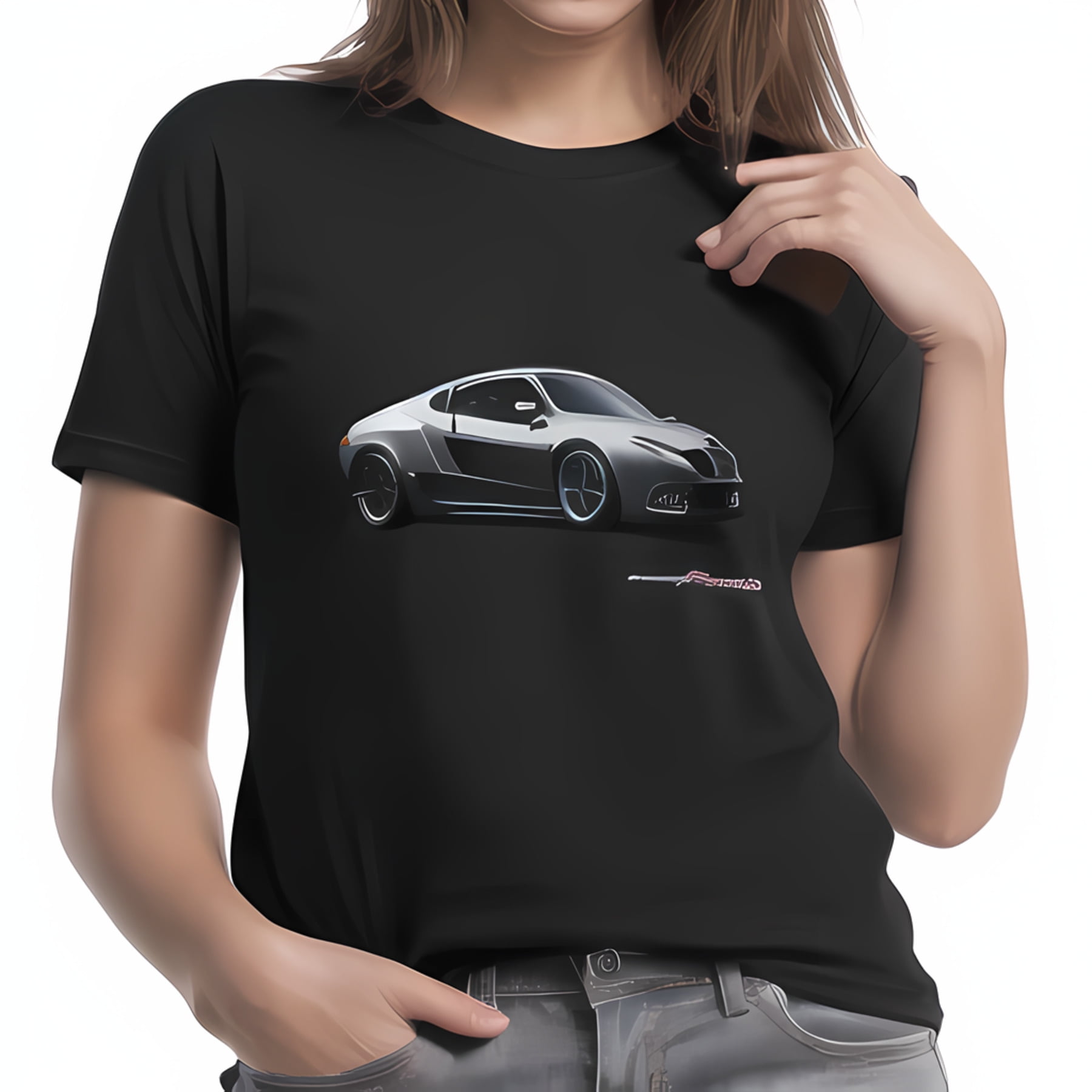 Hyper Realistic Electric Sports Car Illustration Black T-Shirt with ...
