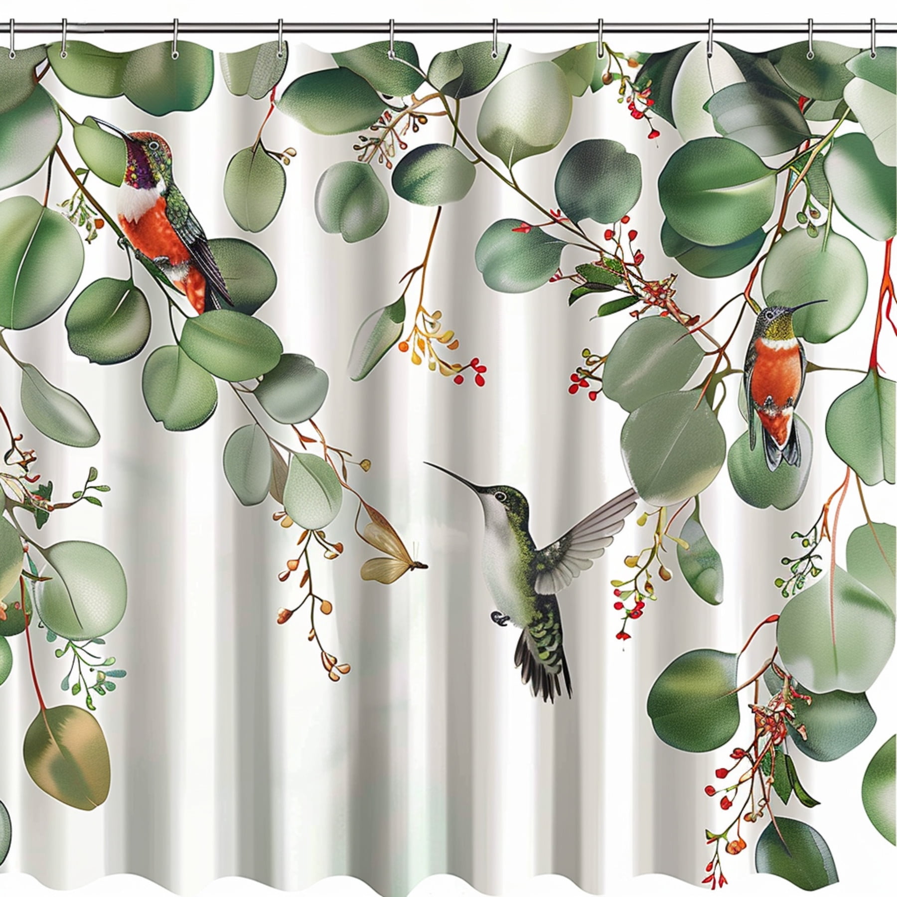 Hyper Realistic Eucalyptus and Hummingbirds Shower Curtain on White ...