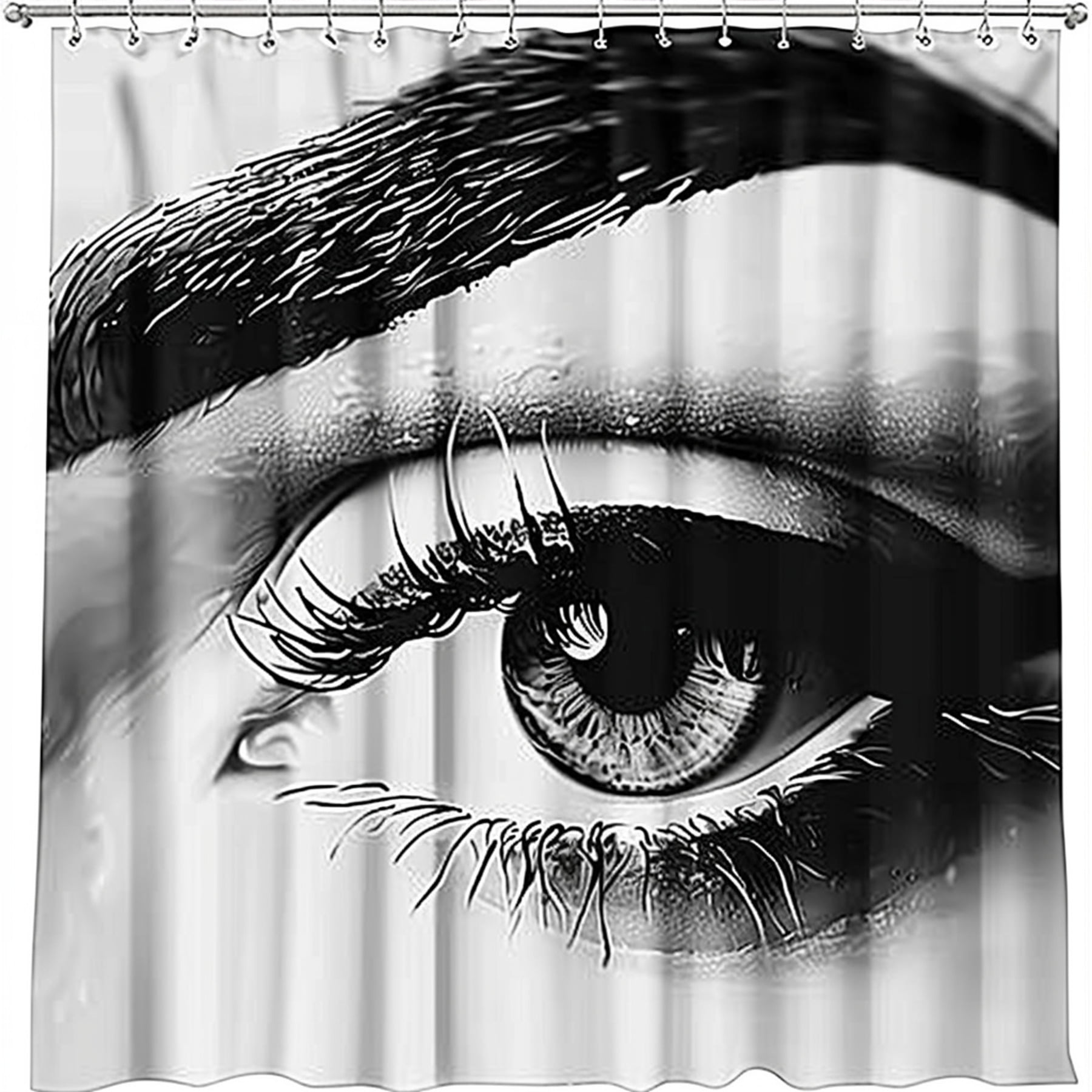Hyper Realistic Eye Design Bathroom Shower Curtain Black and White Brow ...