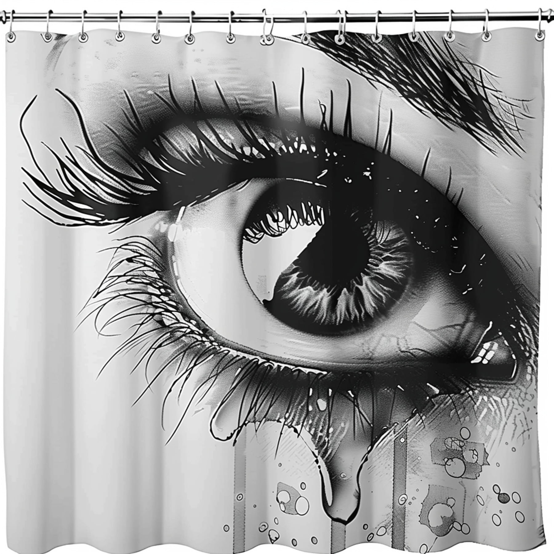 Hyper Realistic Eye Design Shower Curtain Long Eyelashes Black & Grey ...