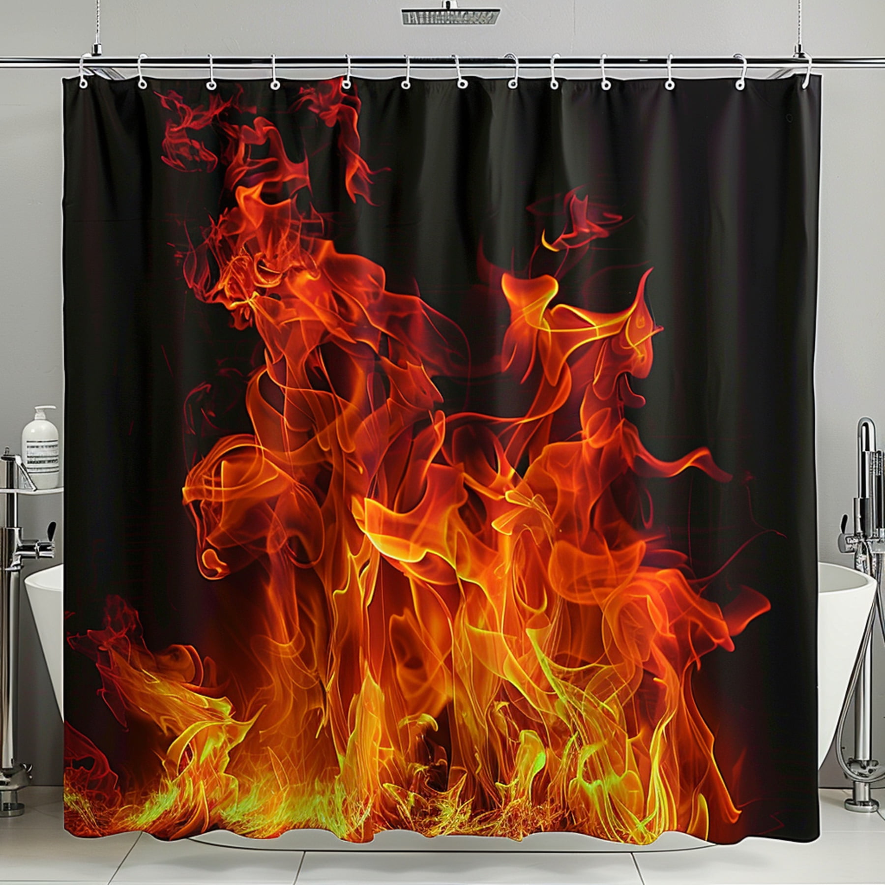 Hyper Realistic Fire & Flames Shower Curtain Red Yellow Black High ...