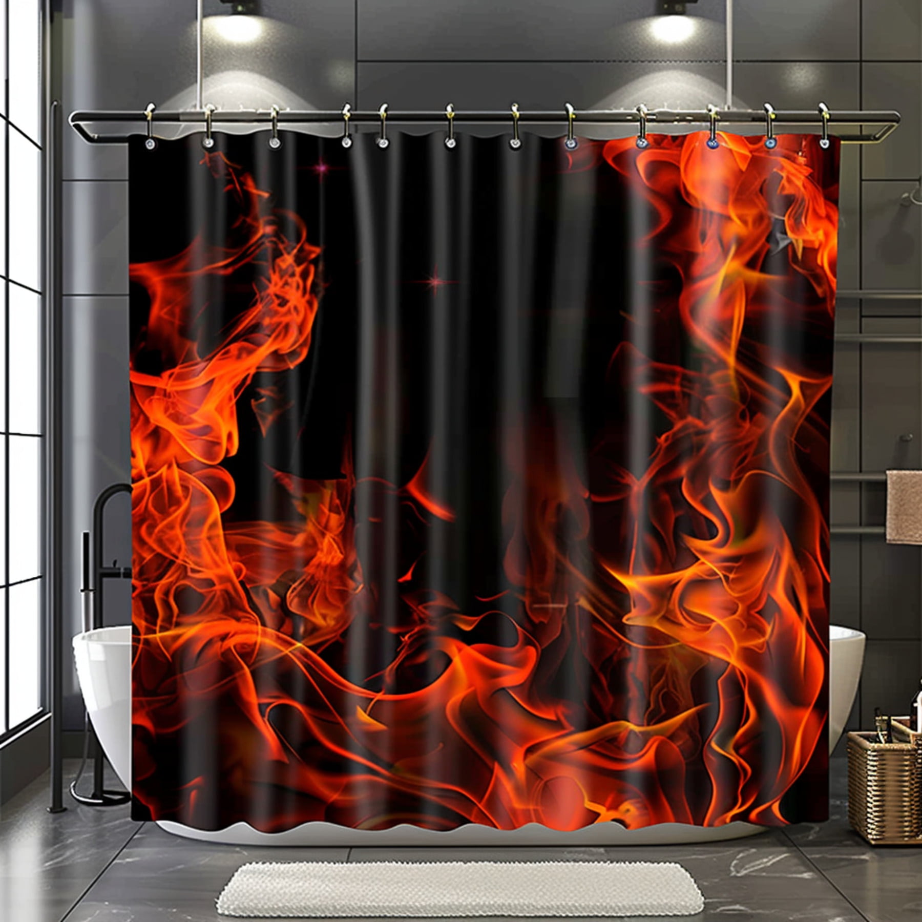 Hyper Realistic Fire Red Flames Shower Curtain Black Background Unique ...