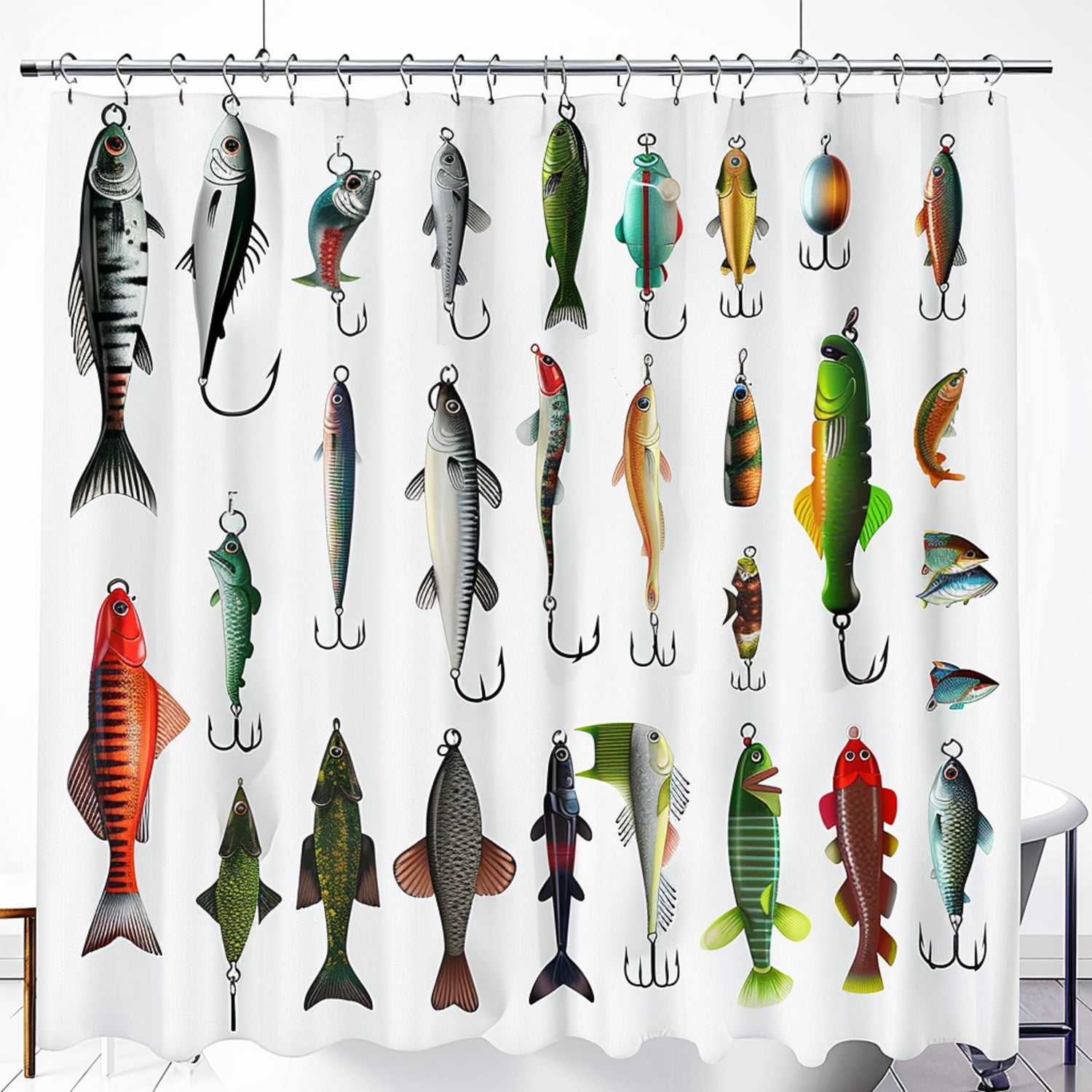 Hyper Realistic Fishing Lures Shower Curtain Set Elementary Passenger's ...