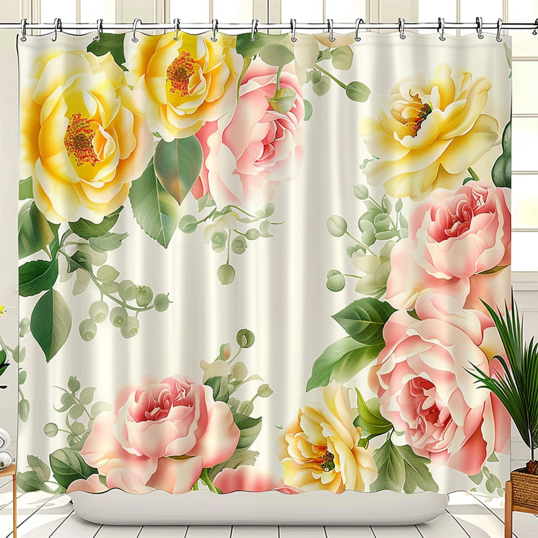 Hyper Realistic Floral Roses and Peonies Shower Curtain White ...