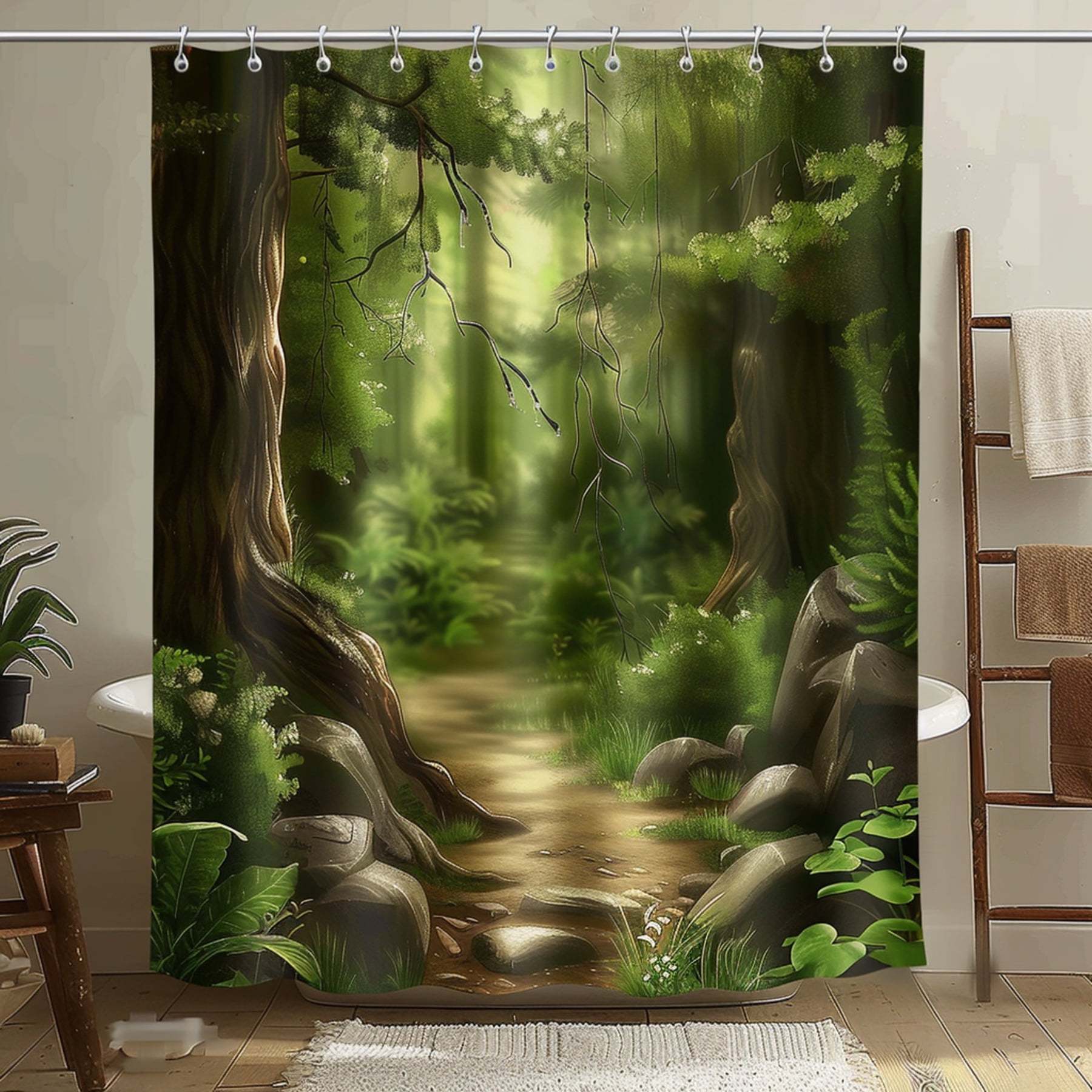 Hyper Realistic Forest Path Shower Curtain Nature Scene Bathroom Decor ...