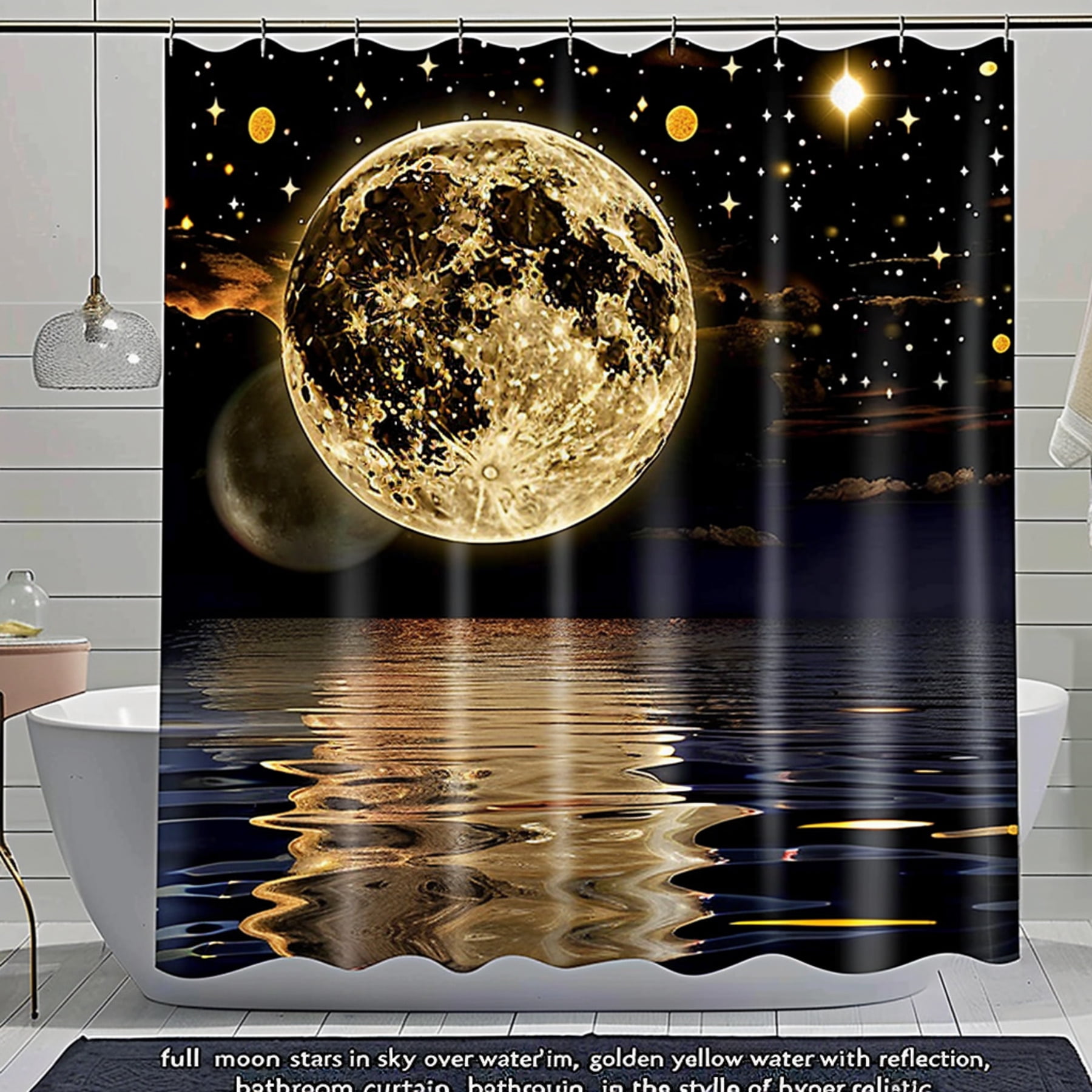Hyper Realistic Full Moon and Stars Over Water Shower Curtain with ...