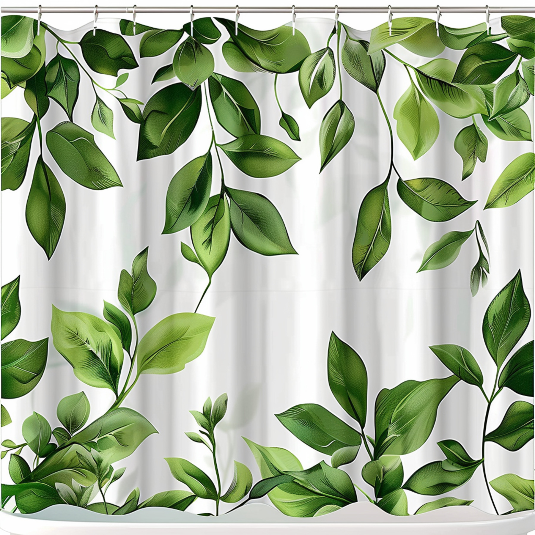 Hyper Realistic Green Leaves Shower Curtain Botanical Bathroom Decor ...