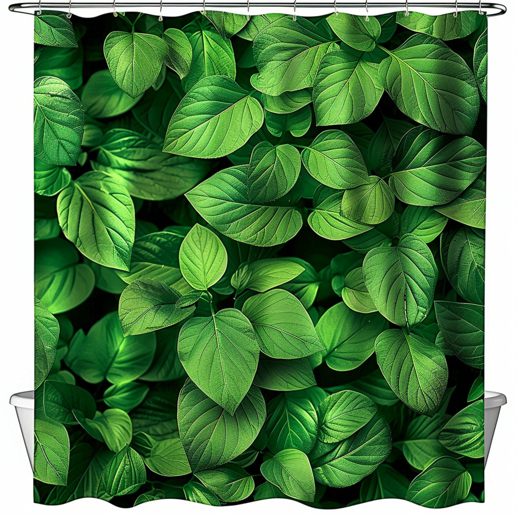 Hyper Realistic Green Leaves Shower Curtain FSLM Style Nature Inspired ...