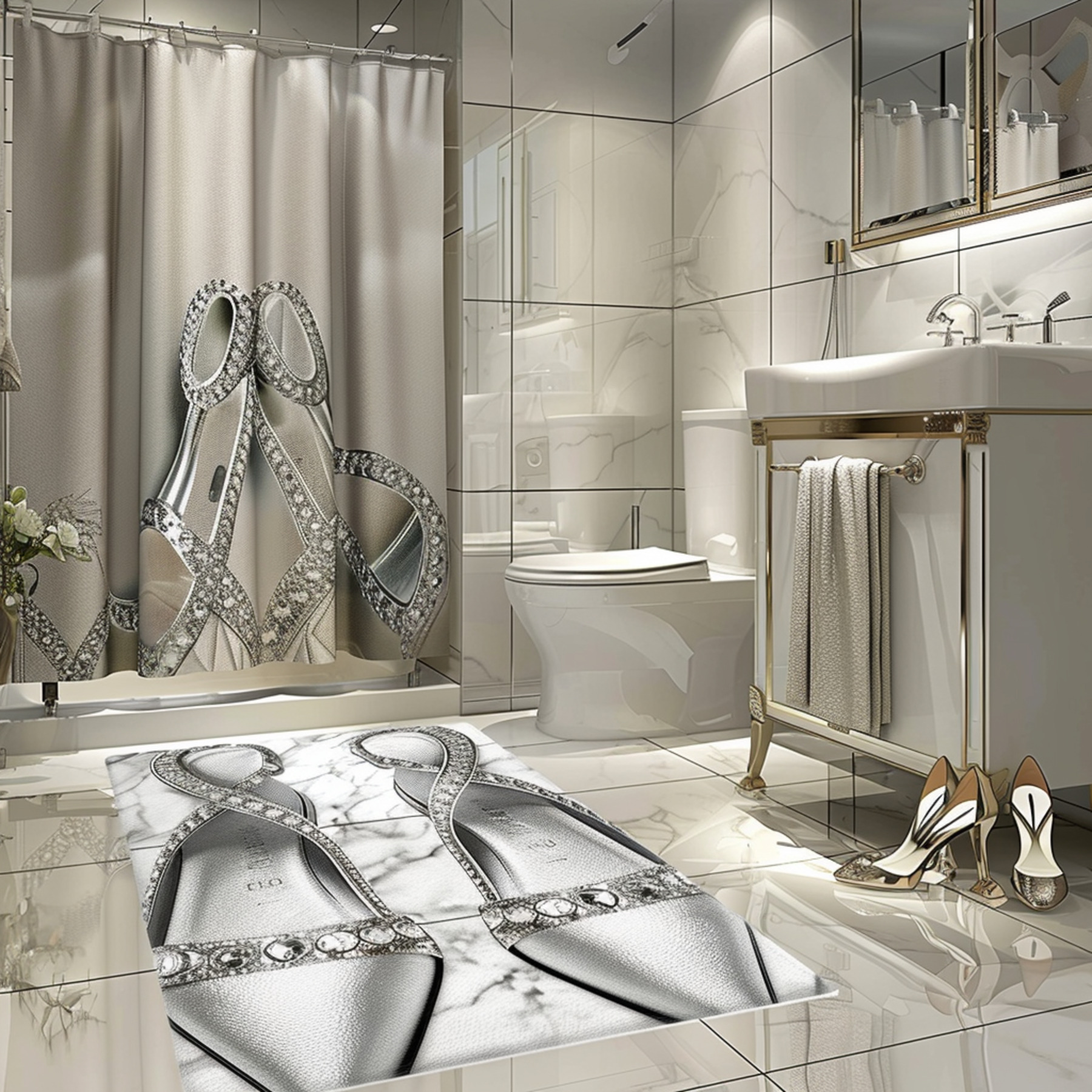 Hyper Realistic Grey Diamond Pattern Shower Curtain Elegant Bathroom ...
