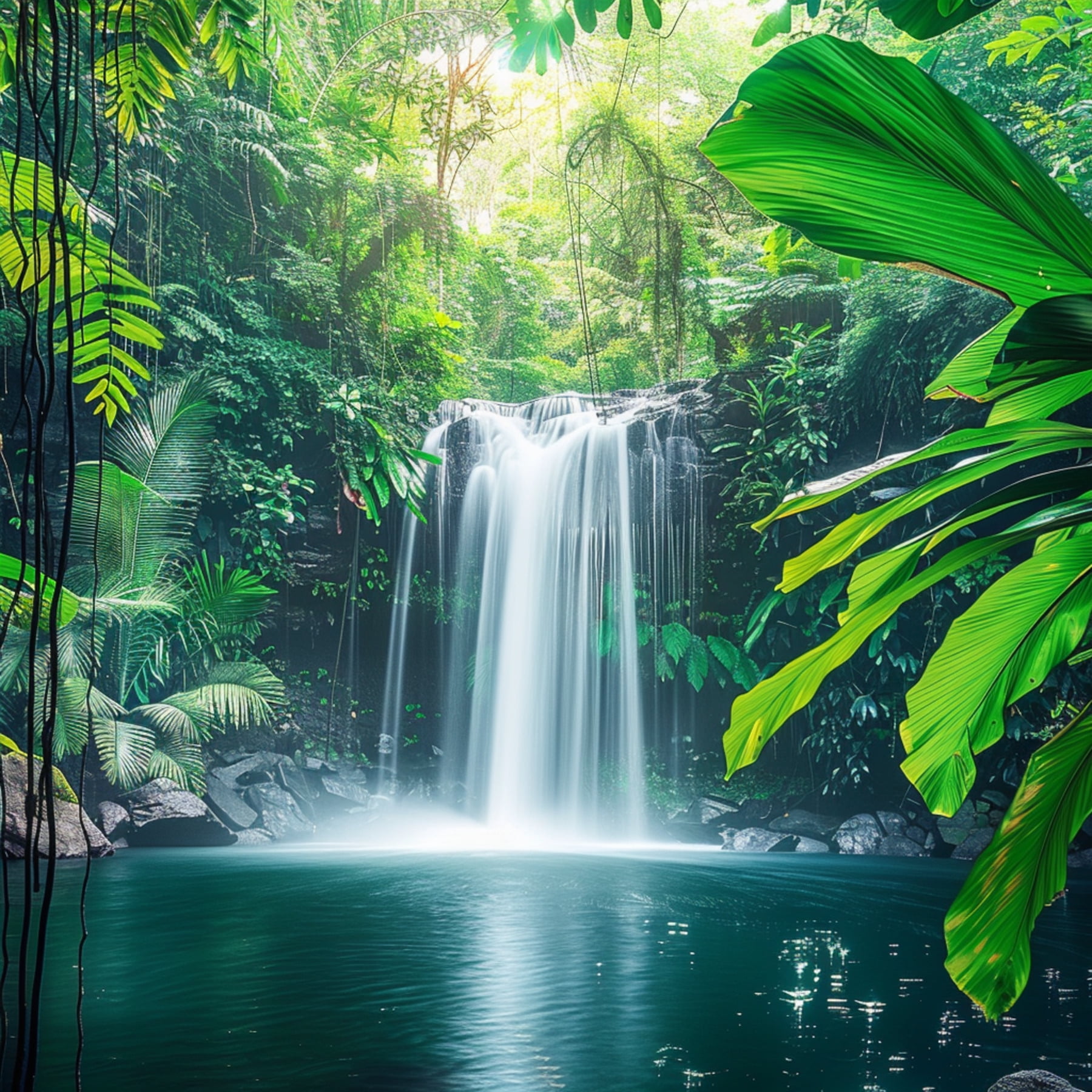 Hyper Realistic Jungle Waterfall Shower Curtain Cinematic Vibrant