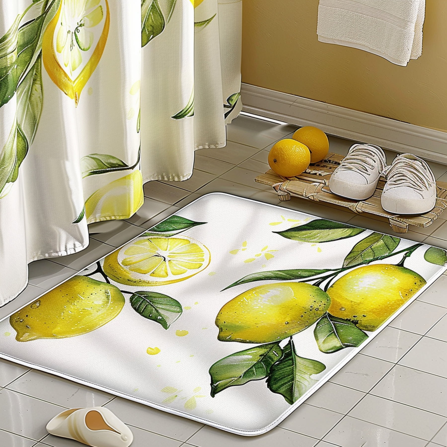 Hyper Realistic Lemon Tree Leaves Shower Curtain White Background Lemon ...