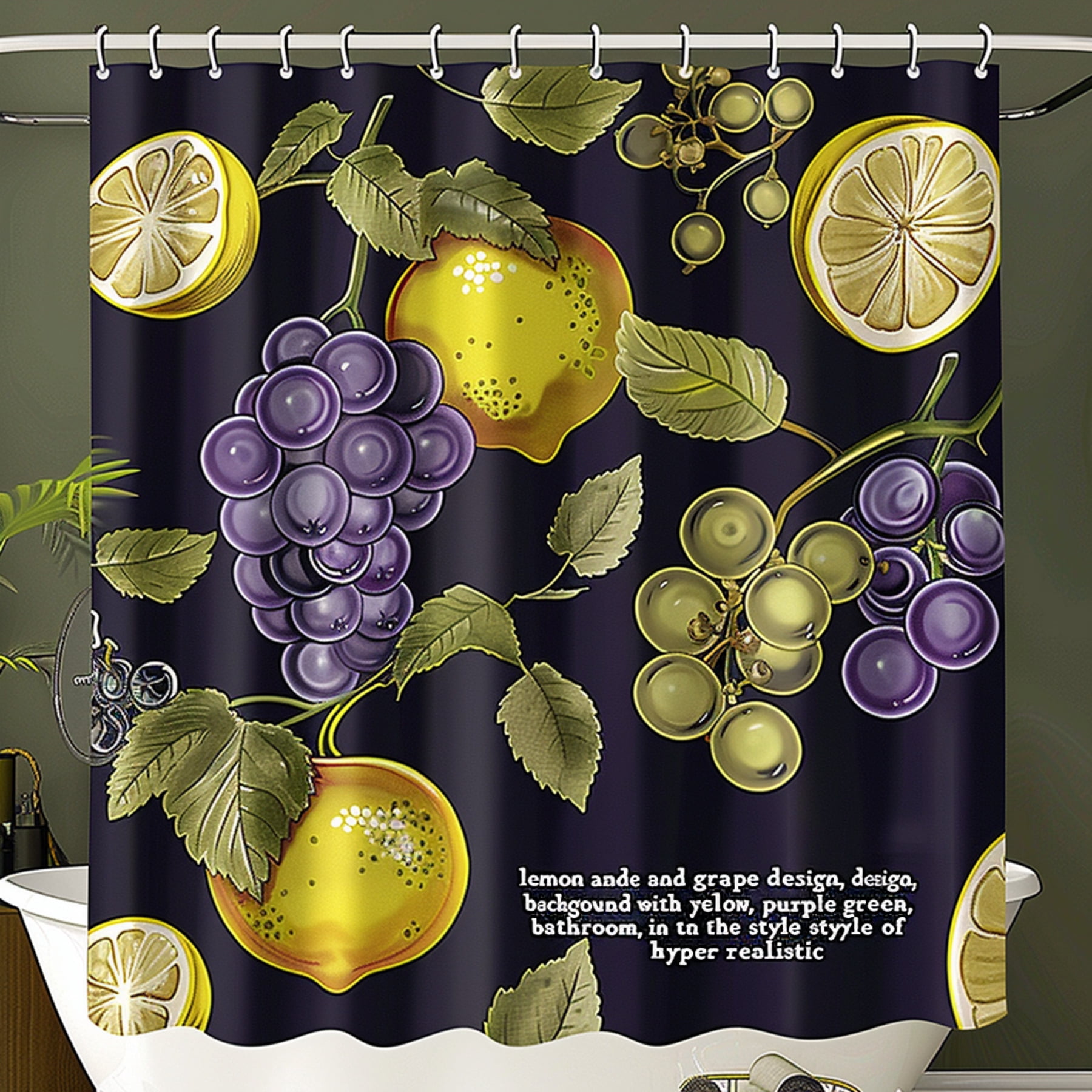 Hyper Realistic Lemon and Grape Design Shower Curtain Black Background ...