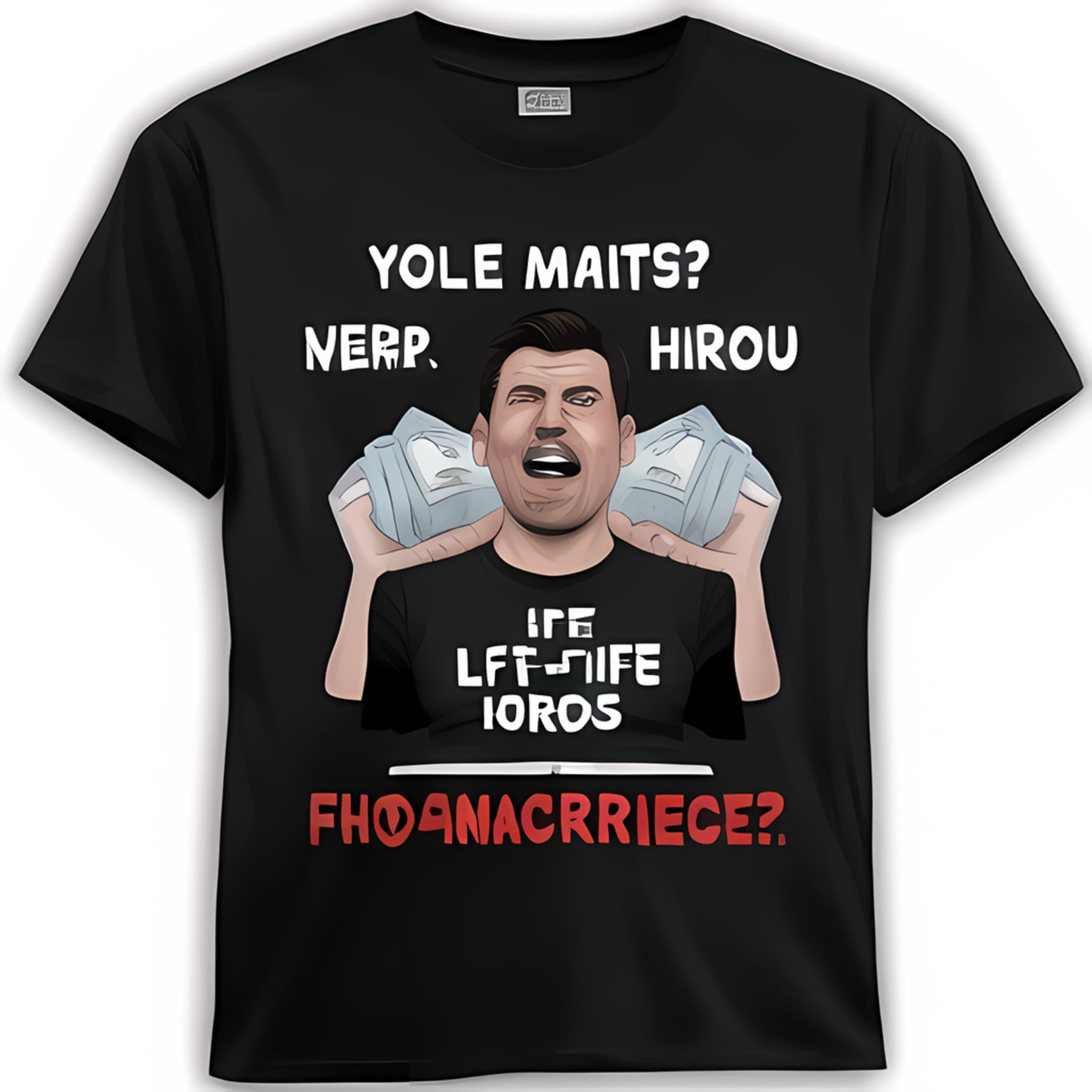 Hyper Realistic Man Holding Money Funny Faces Black T-Shirt Unique ...