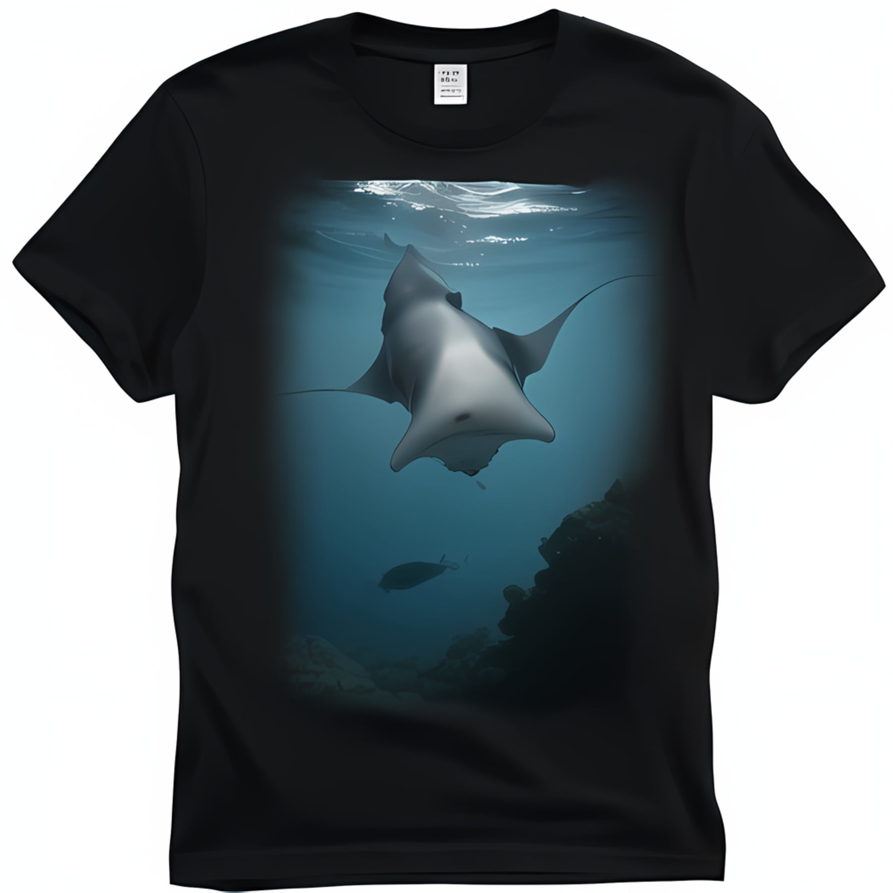 Hyper Realistic Manta Ray Ocean Scene Black T-Shirt Detailed Design ...