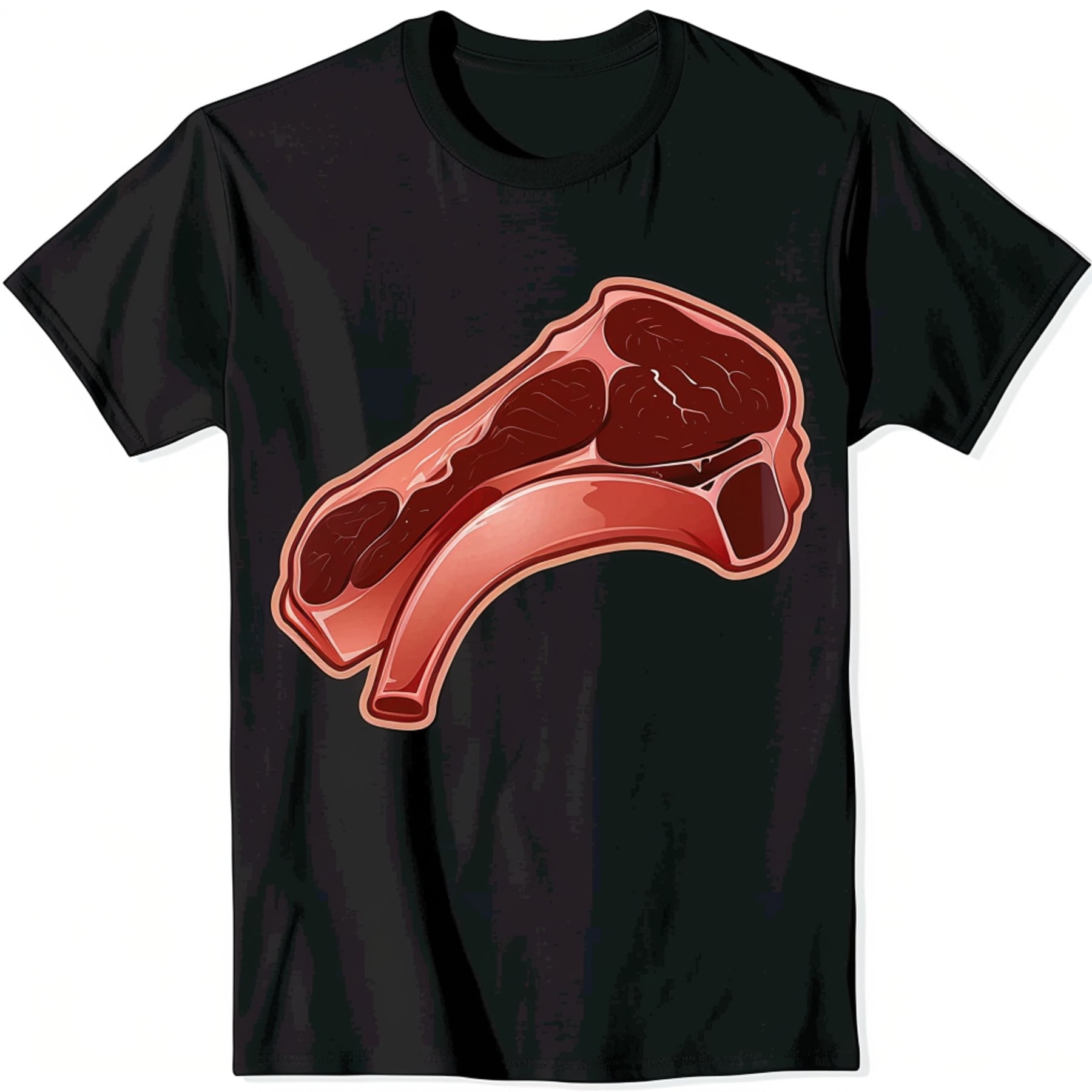 Hyper Realistic Meat Graphic Design on Black T Shirt Cartoon Style 5 ...