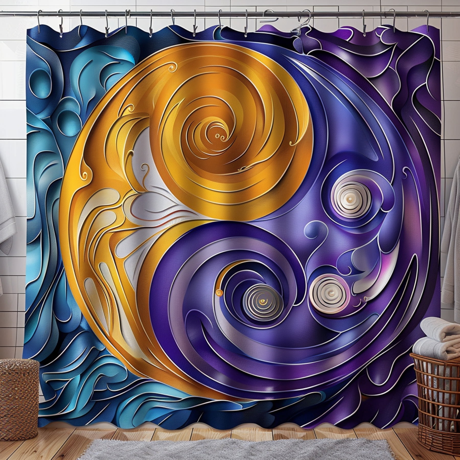 Hyper Realistic Paper Art Yin Yang in Purple and Blue with Yellow ...
