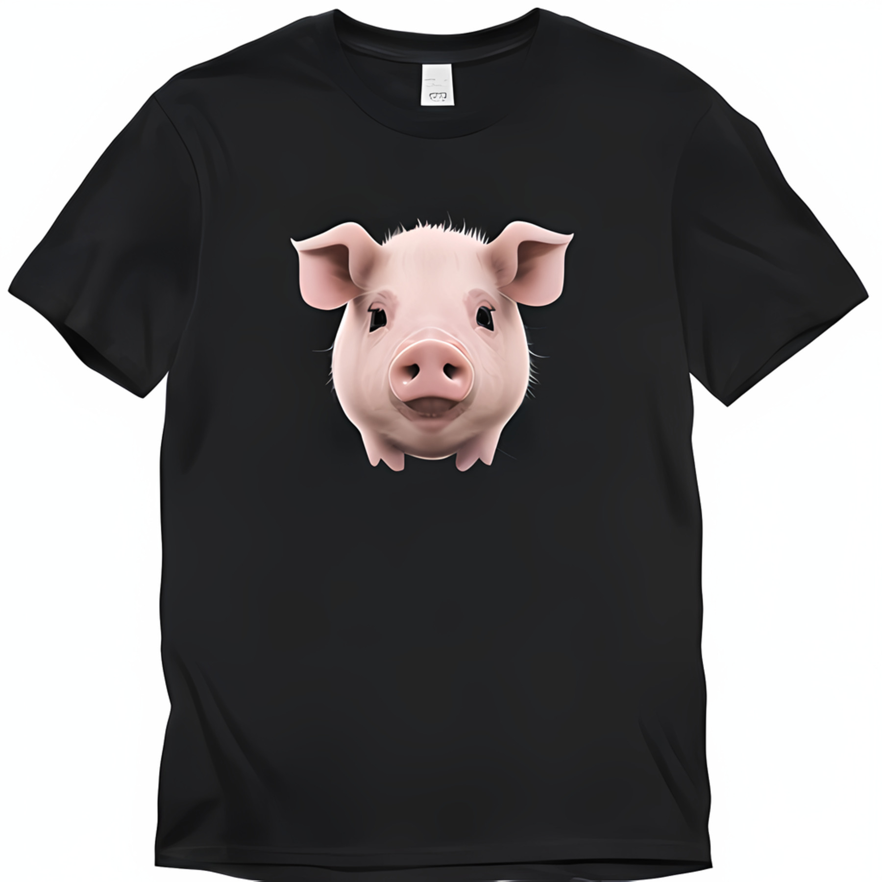Hyper Realistic Pig Face Black T-Shirt Mockup Front View Print ...