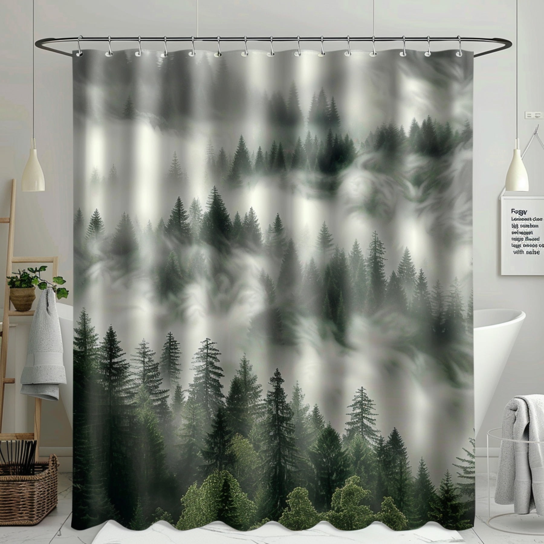 Hyper Realistic Pine Tree Forest Shower Curtain Foggy Landscape Design ...