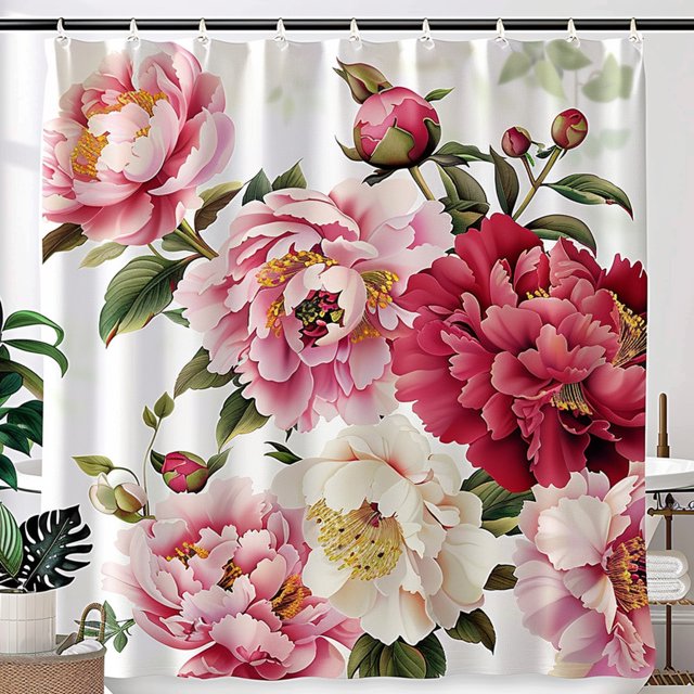 Hyper Realistic Pink And Red Peony Flower Bouquet Pattern Design Shower