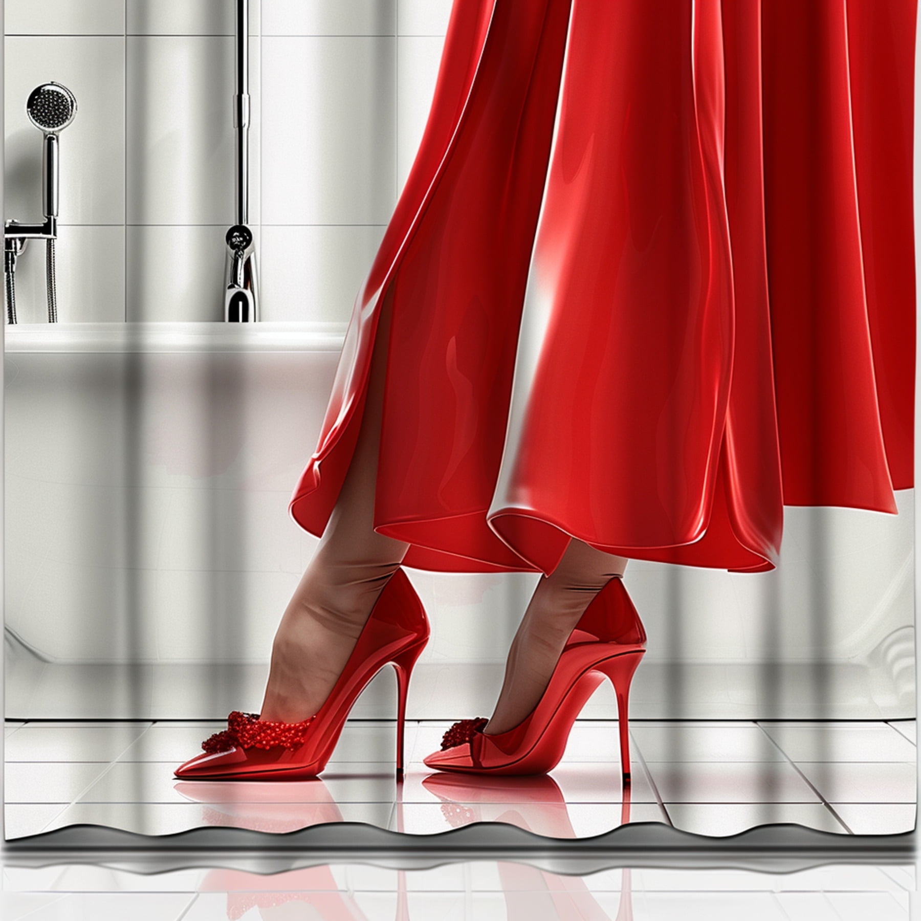 Hyper Realistic Red High Heels & Dress Bathroom Curtain Set Style Hyper ...