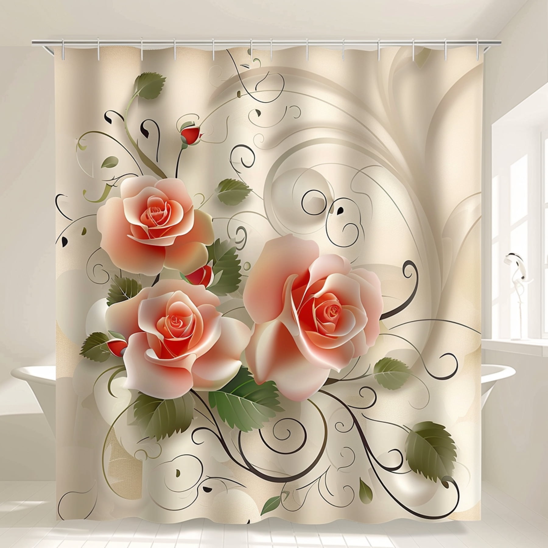 Hyper Realistic Roses Shower Curtain on Beige Background Detailed ...