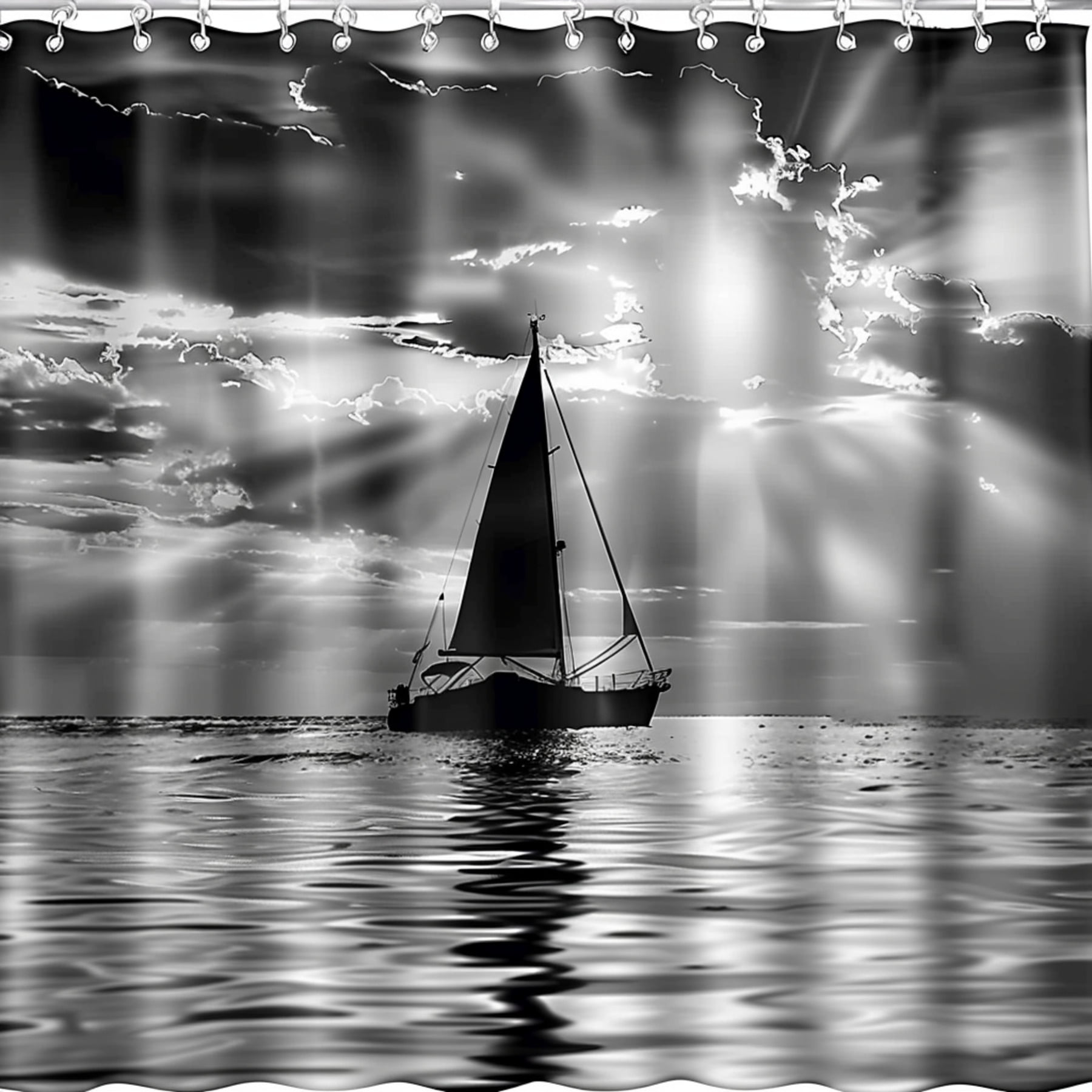 Hyper Realistic Sailboat Shower Curtain Black and White Design with ...