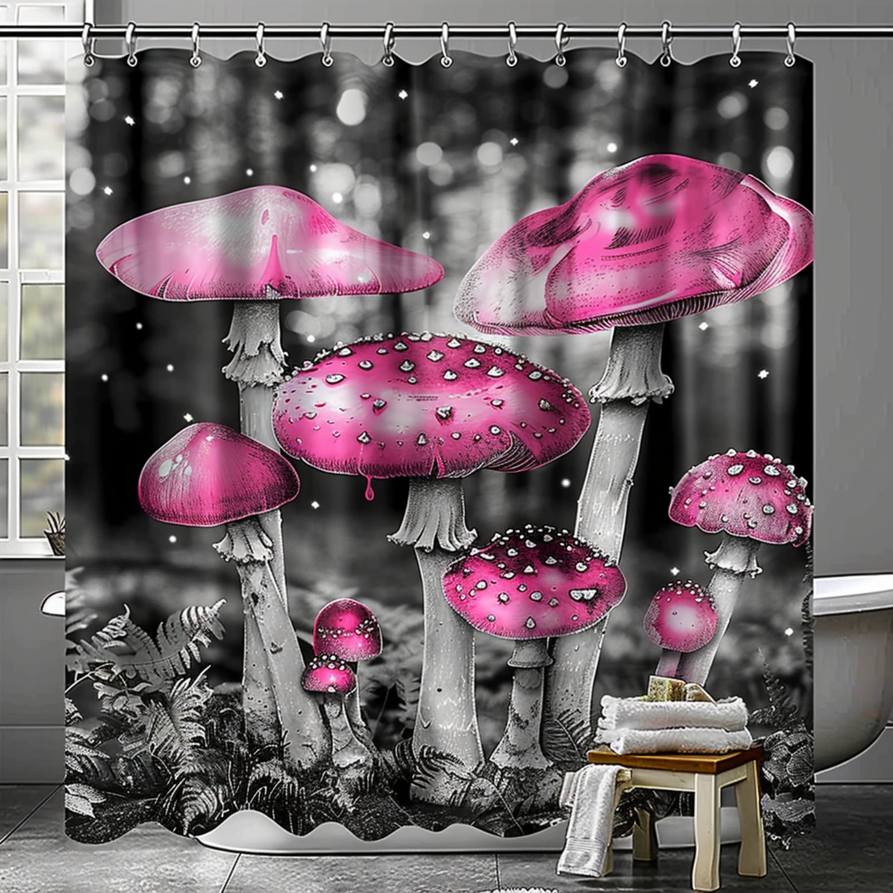 Hyper Realistic Shiny Pink Mushroom Shower Curtain with Neon Details ...