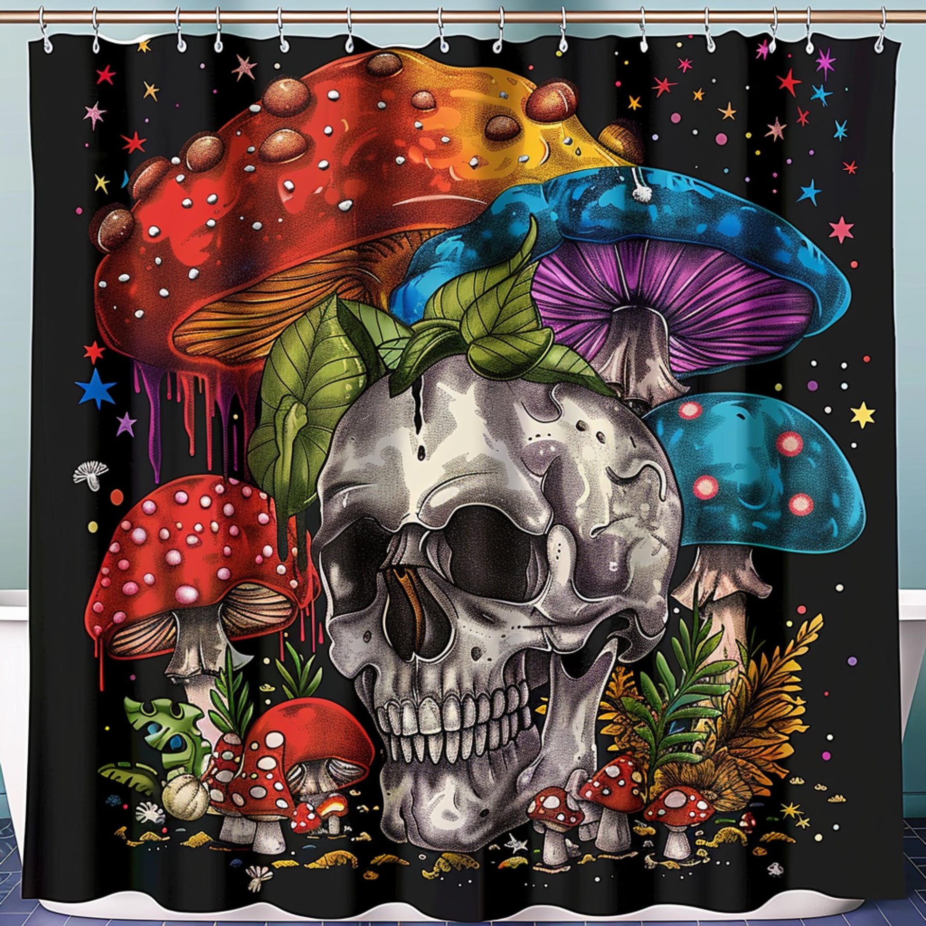 Hyper Realistic Skull with Mushroom Hat Shower Curtain work Detailed ...