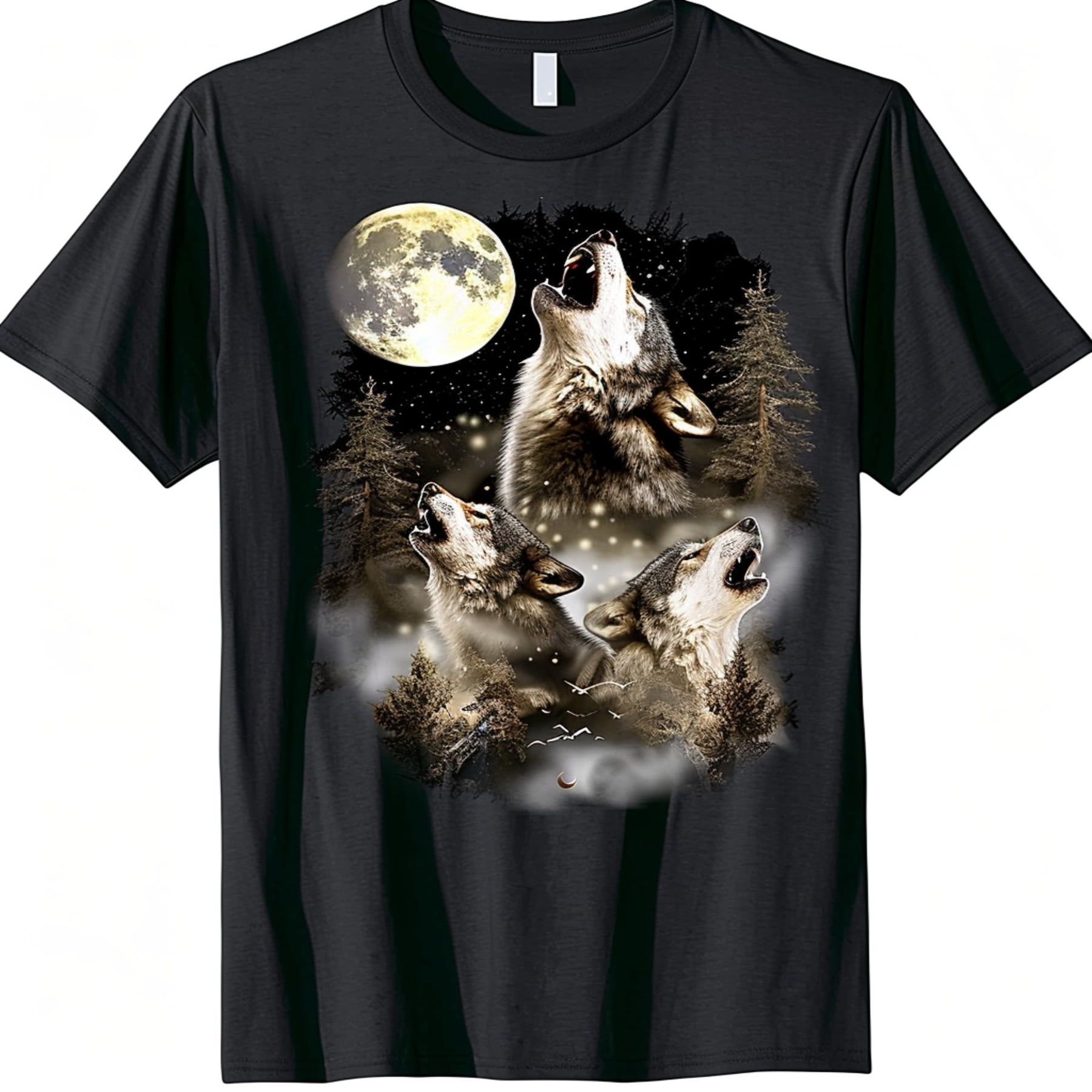 Hyper Realistic Three Howling Wolves Under Moon Cute Dreamy Style Black ...