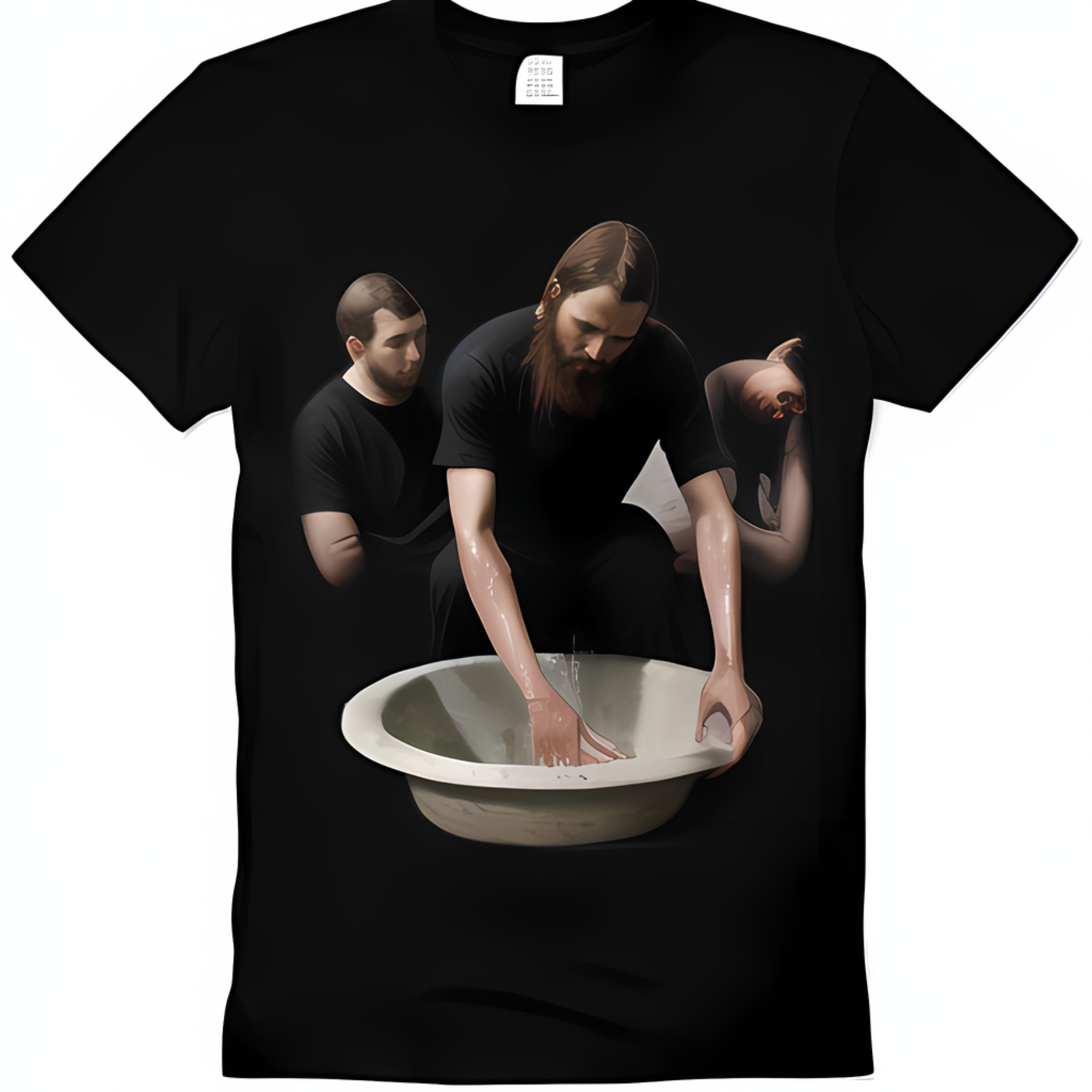 Hyper Realistic Three Men Washing Feet T-Shirt Design on Black Unique ...