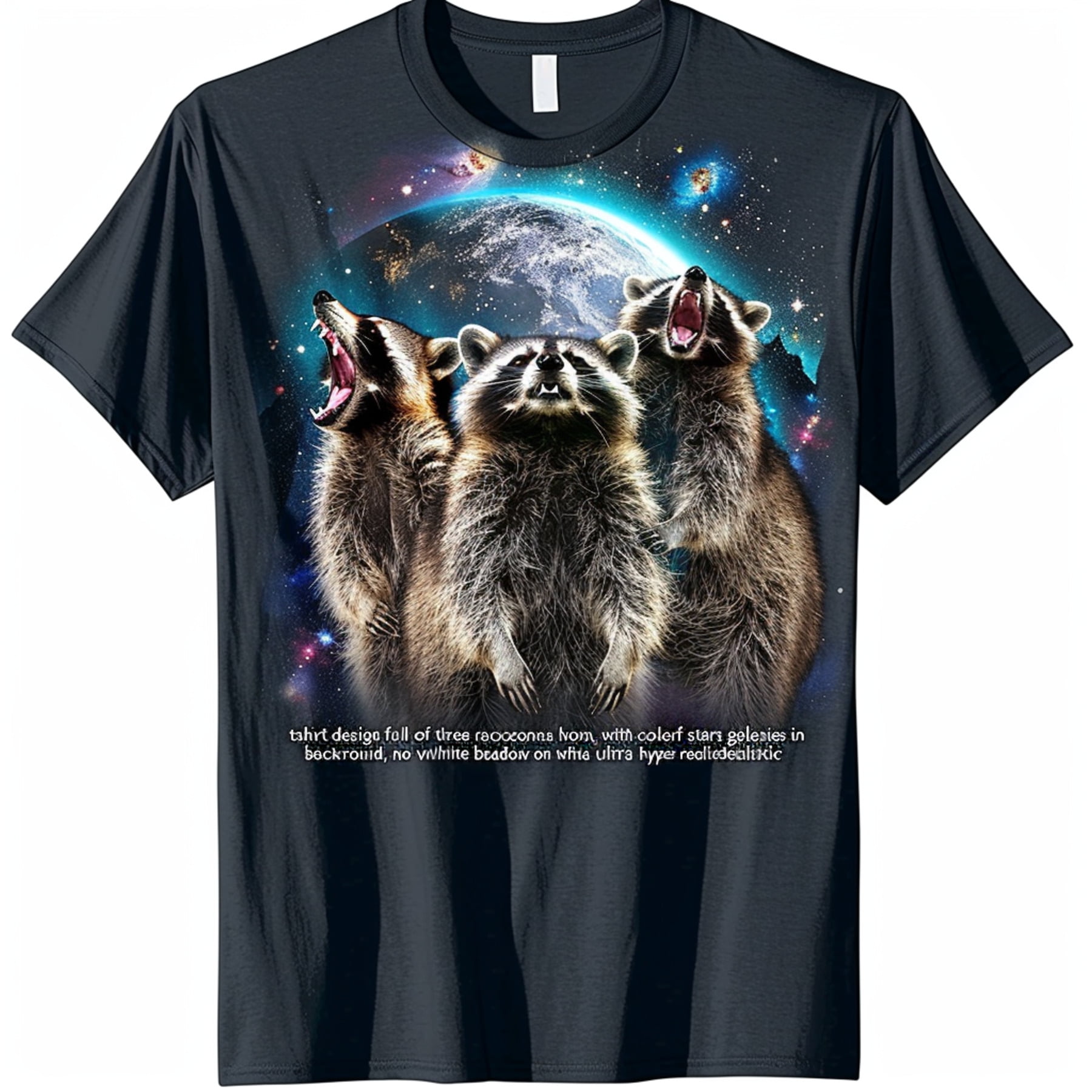 Hyper Realistic Three Raccoons Howling at Moon Stars Black TShirt ...