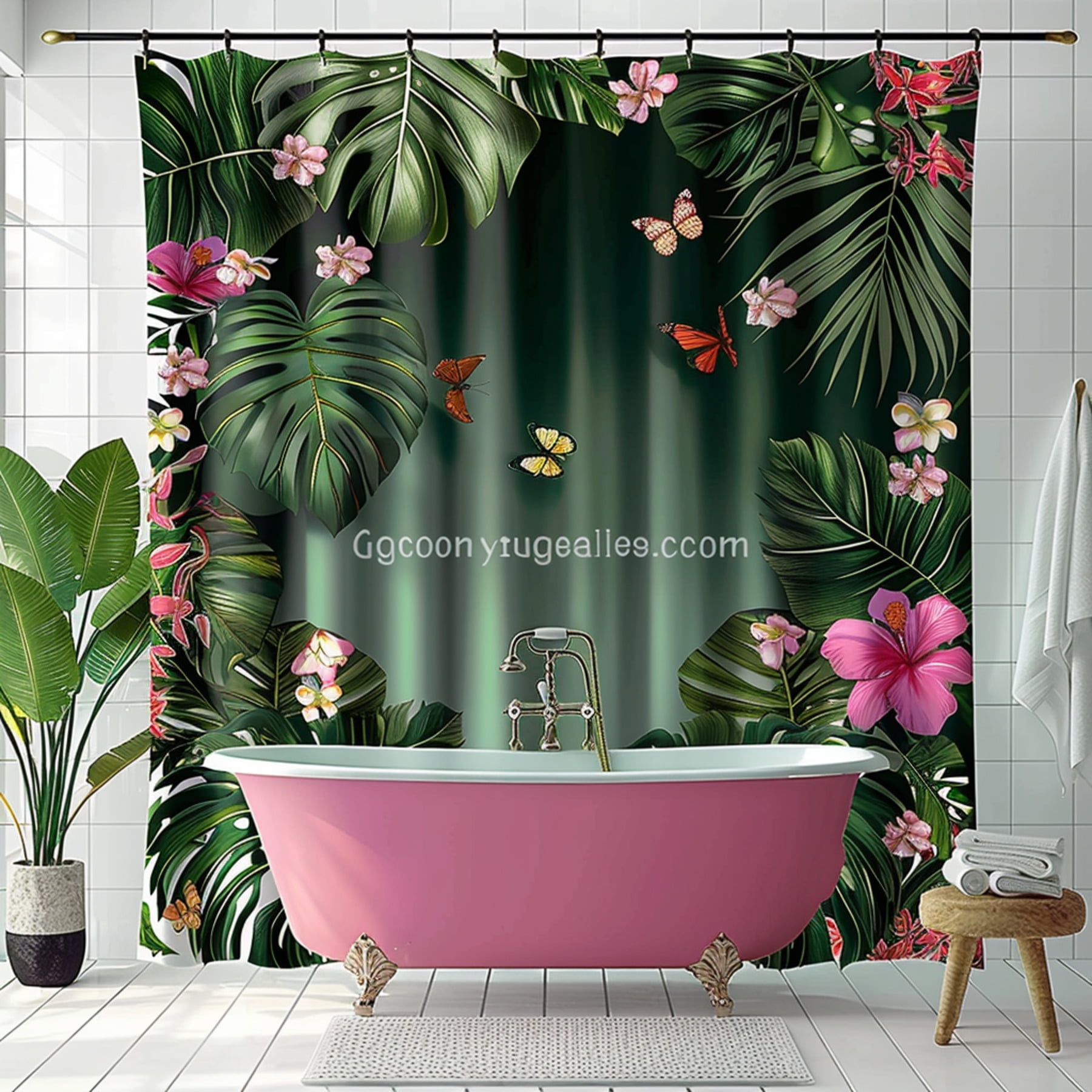 Hyper Realistic Tropical Rainforest Bathroom Shower Curtain With Green