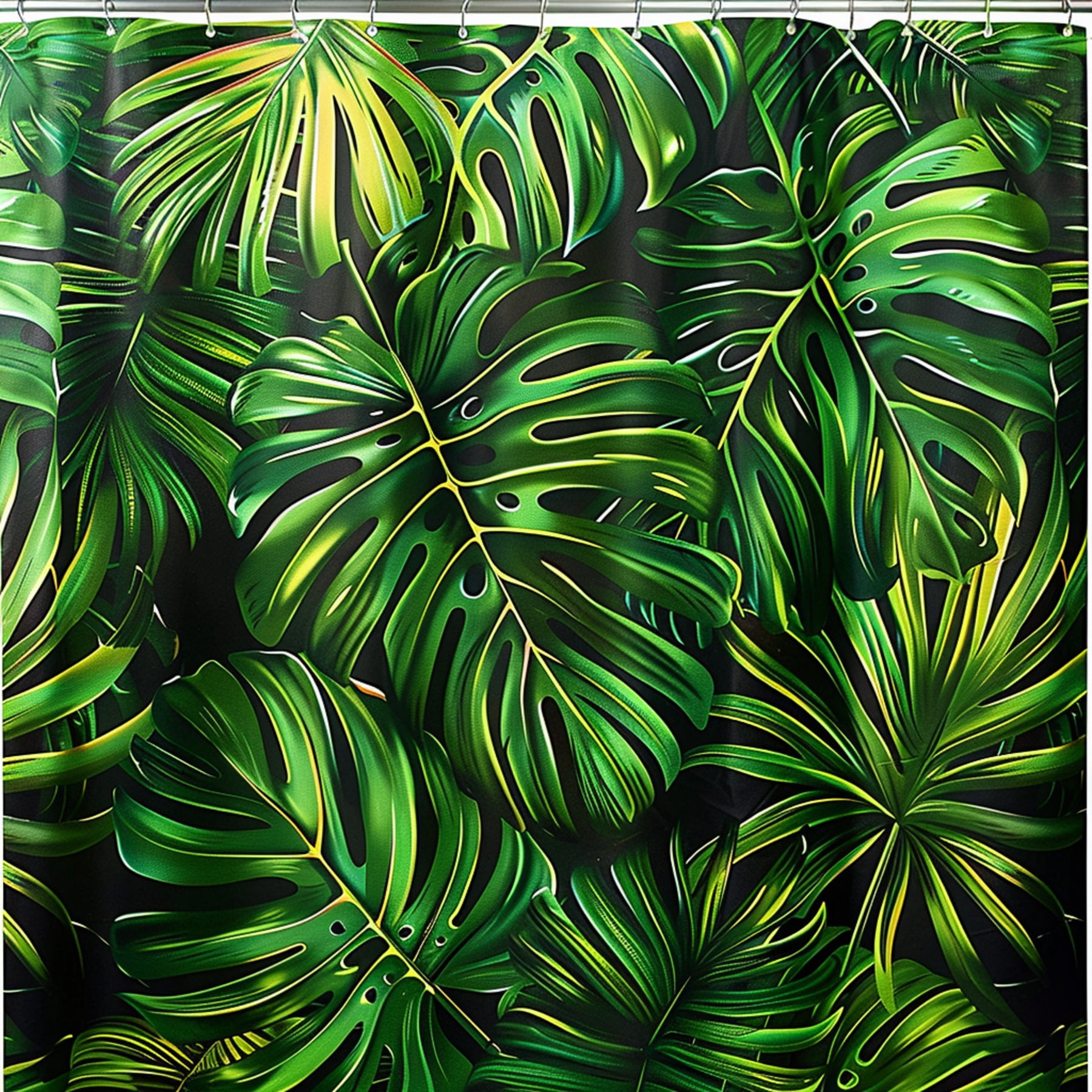 Hyper Realistic Tropical Rainforest Palm Leaves Oil Painting Shower ...