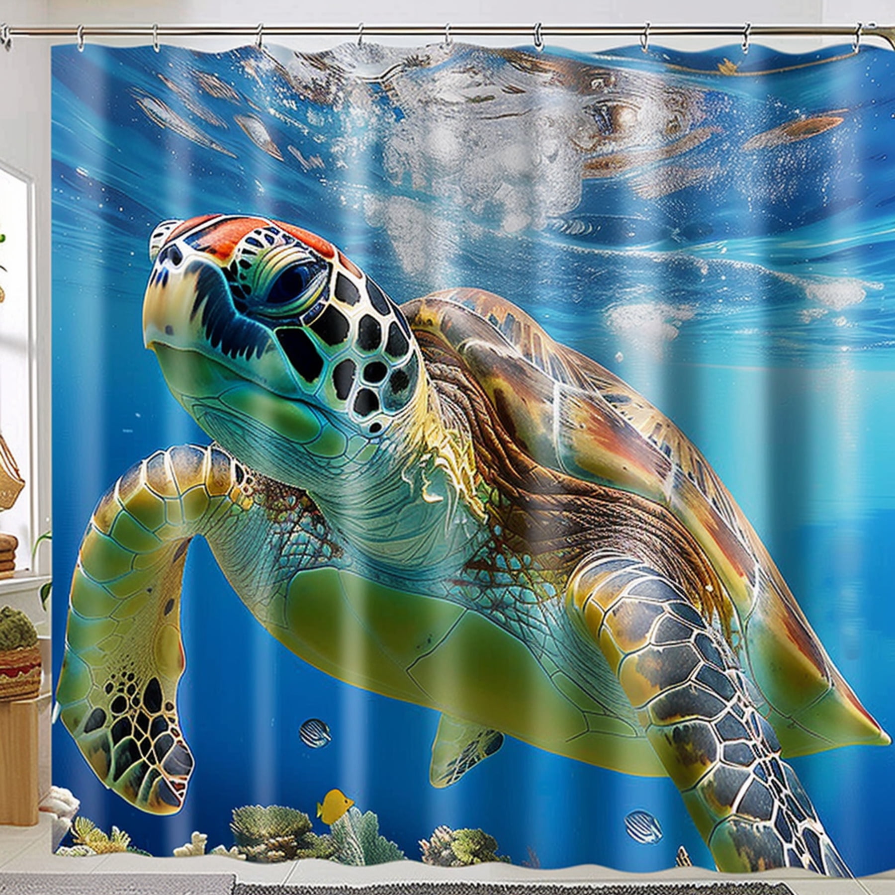 Hyper Realistic Turtle Ocean Bathroom Curtain Detailed Underwater Scene ...
