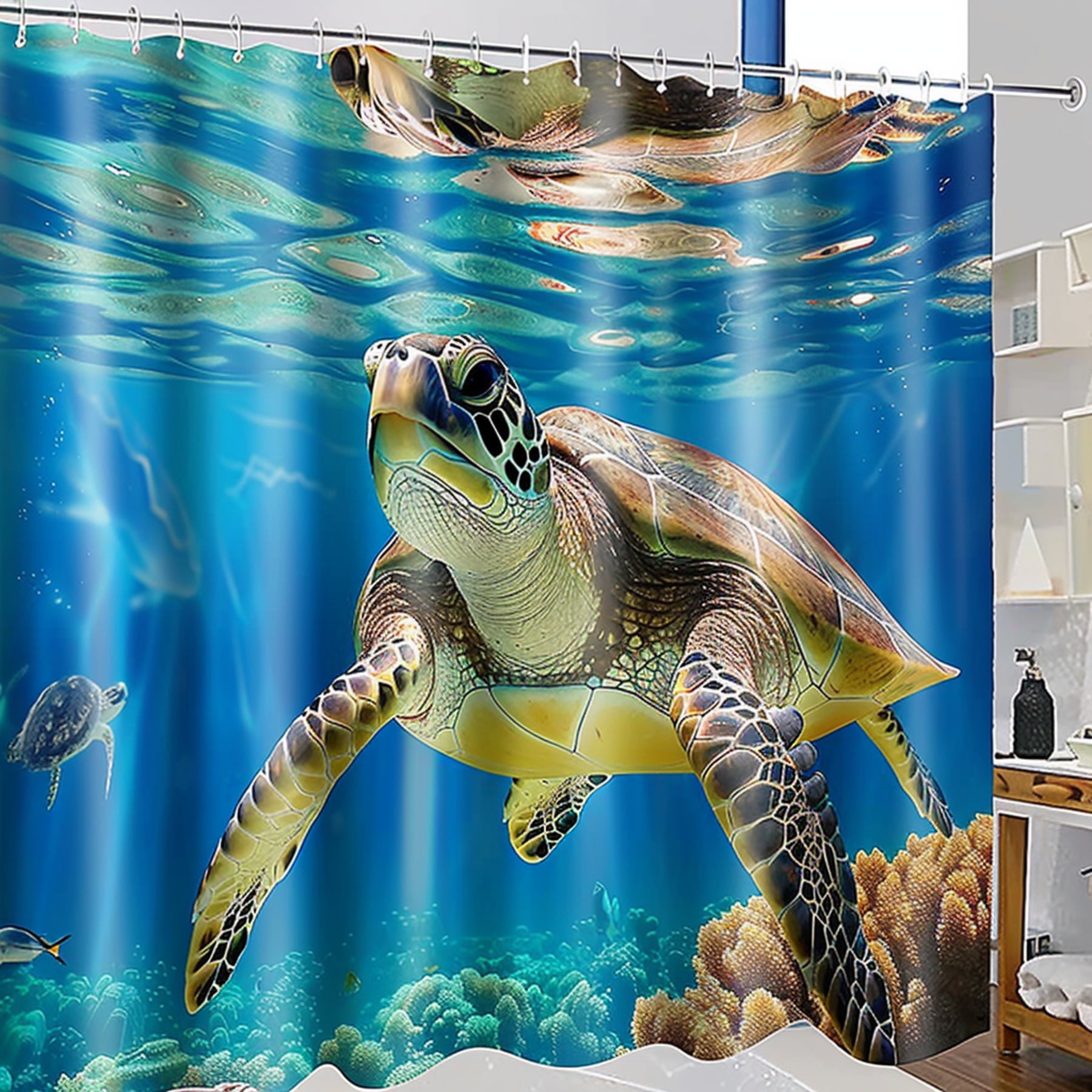 Hyper Realistic Turtle Swimming In Ocean Shower Curtain Bring