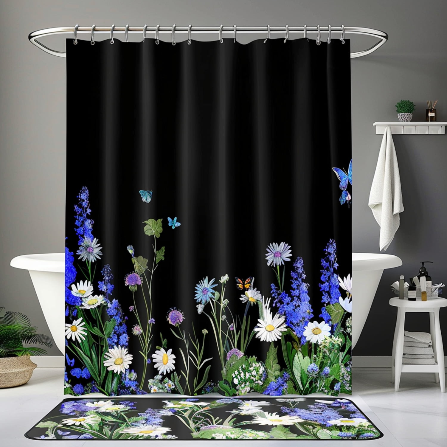 Hyper Realistic Watercolor Floral Shower Curtain With Bathroom