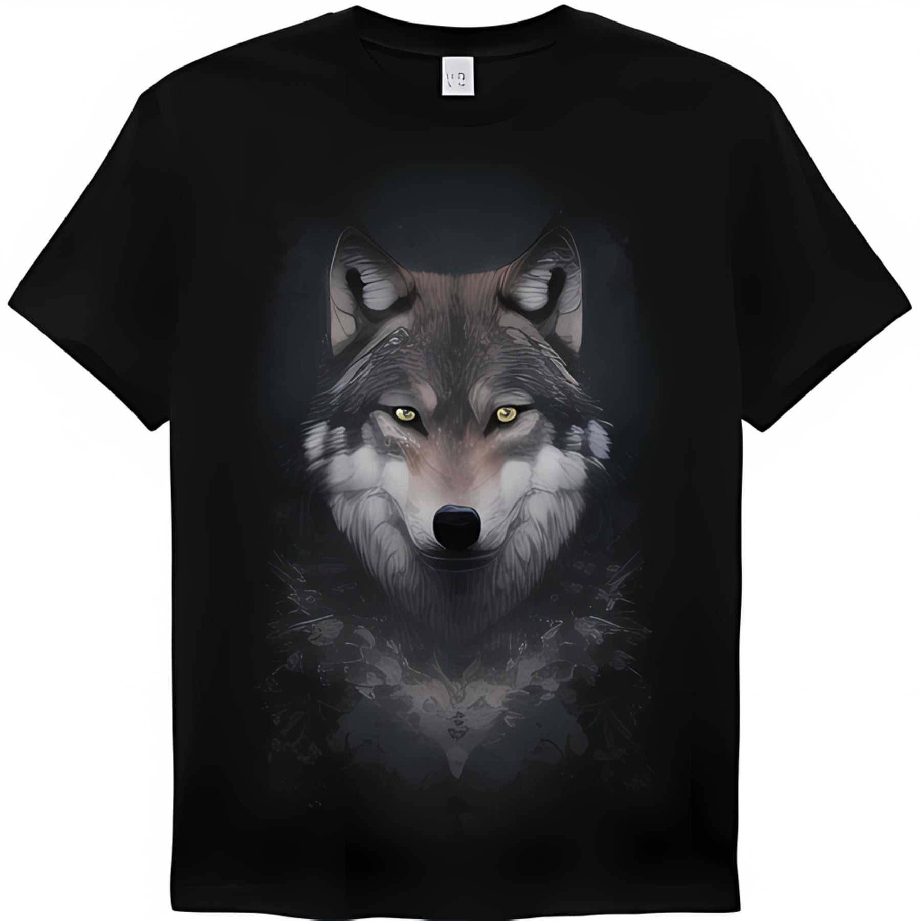 Hyper Realistic Wolf Face Glow Eyes Black T-Shirt Detailed Symmetrical ...