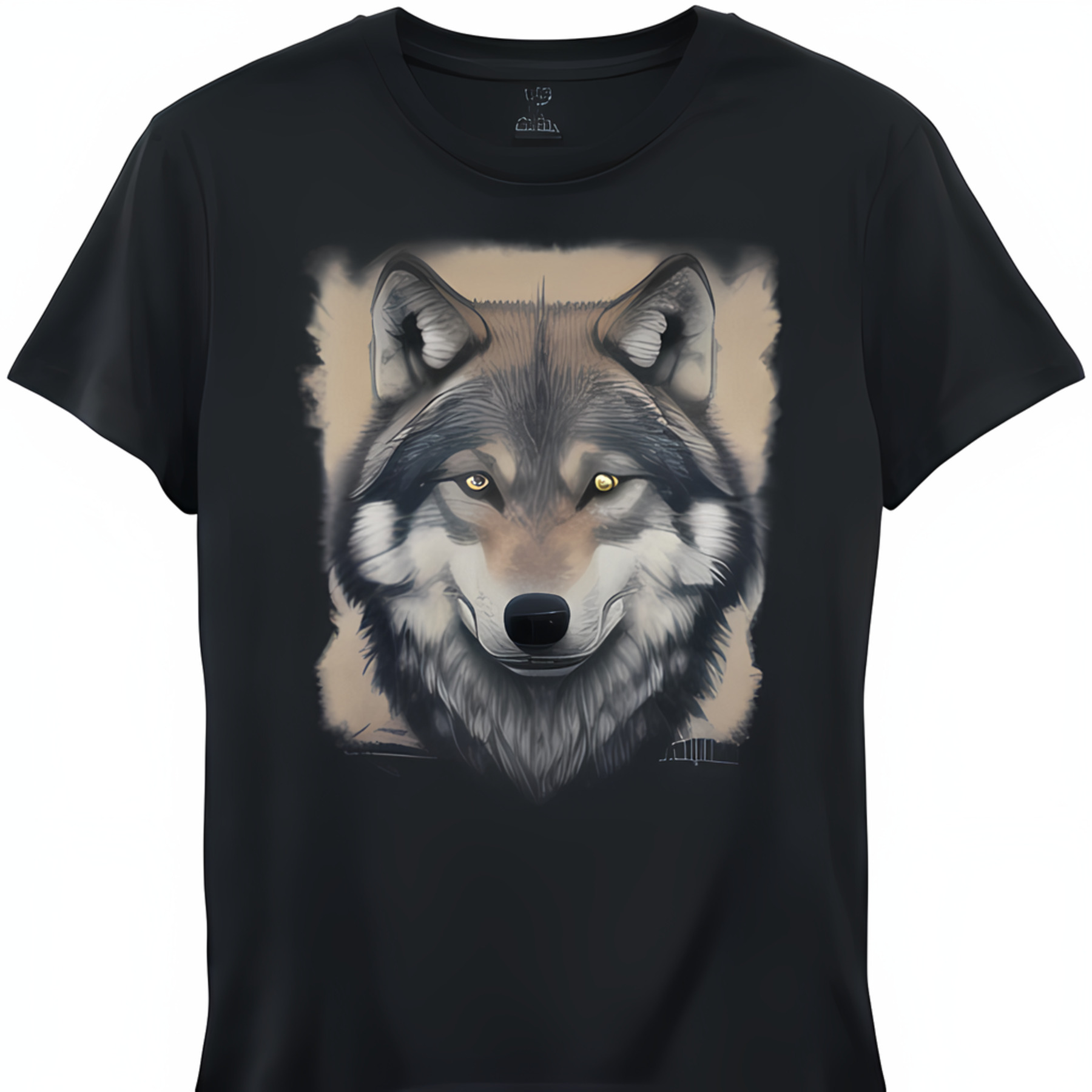 Hyper Realistic Wolf Face Illustration Black T-Shirt Symmetrical ...