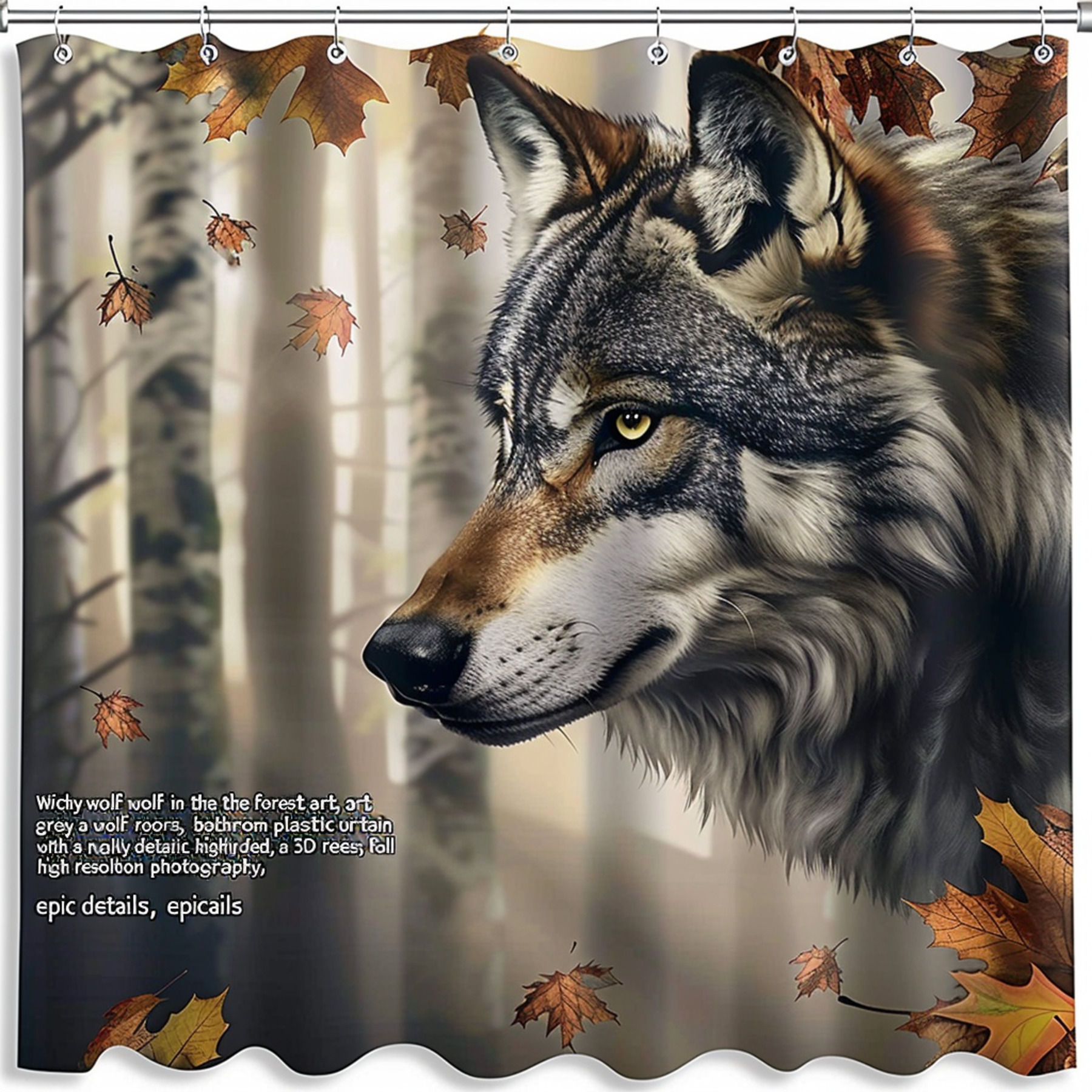 Hyper Realistic Wolf Portrait Shower Curtain Grey & Brown Forest Art ...