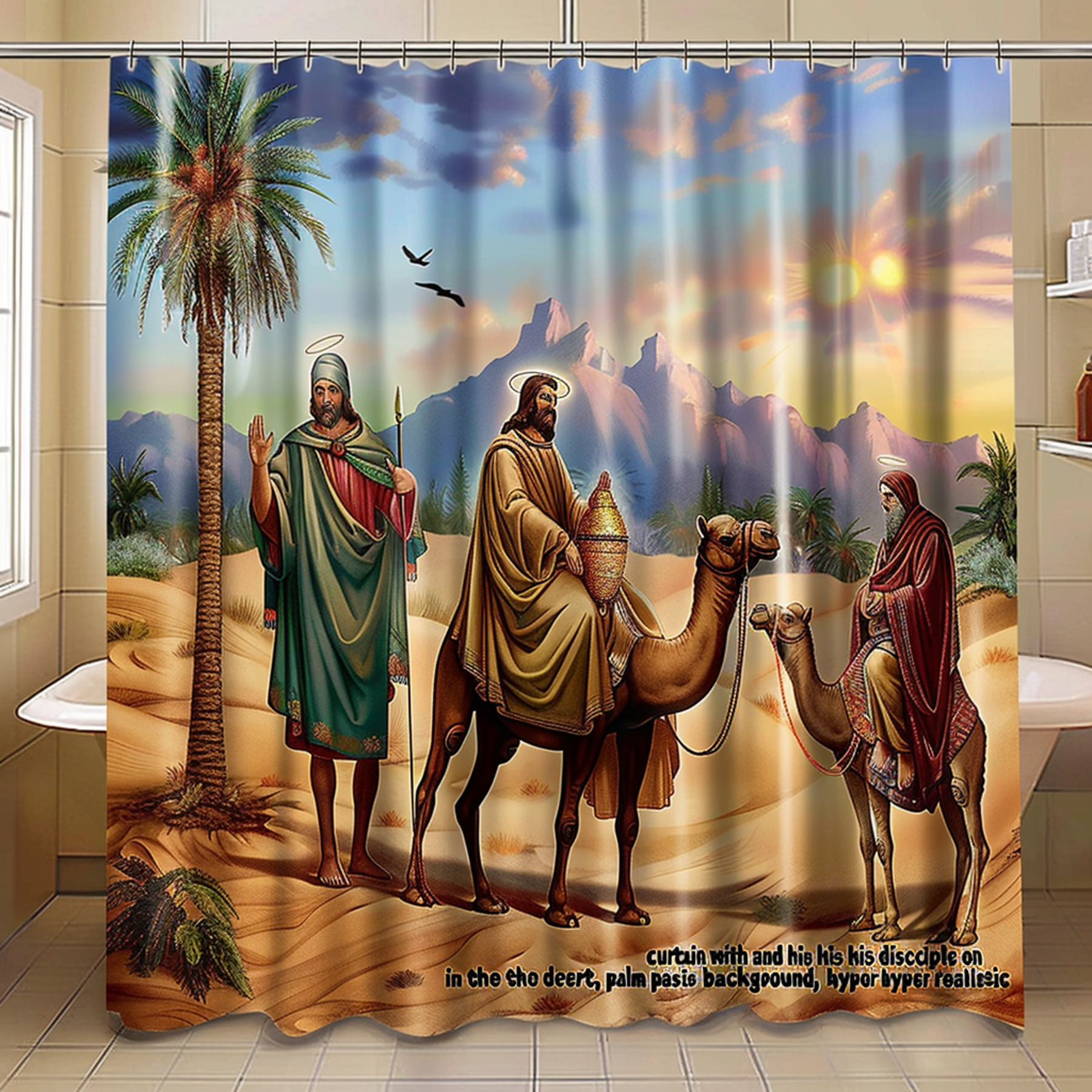 Hyper Realistic and Disciples on Camels Desert Oasis Shower Curtain ...