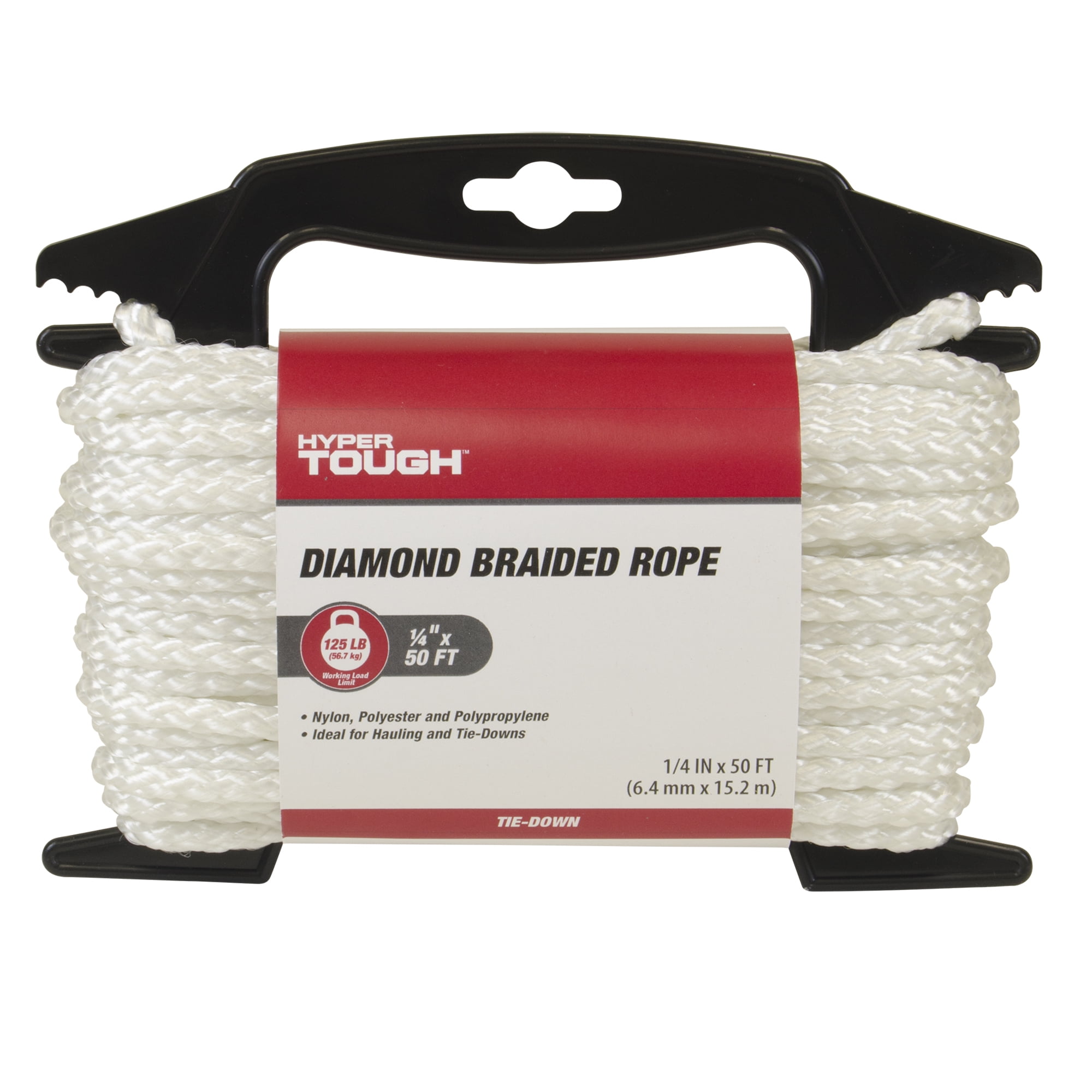 Hyper Tough 1/4" x 50' Nylon Diamond Braided Rope, White - Walmart.com