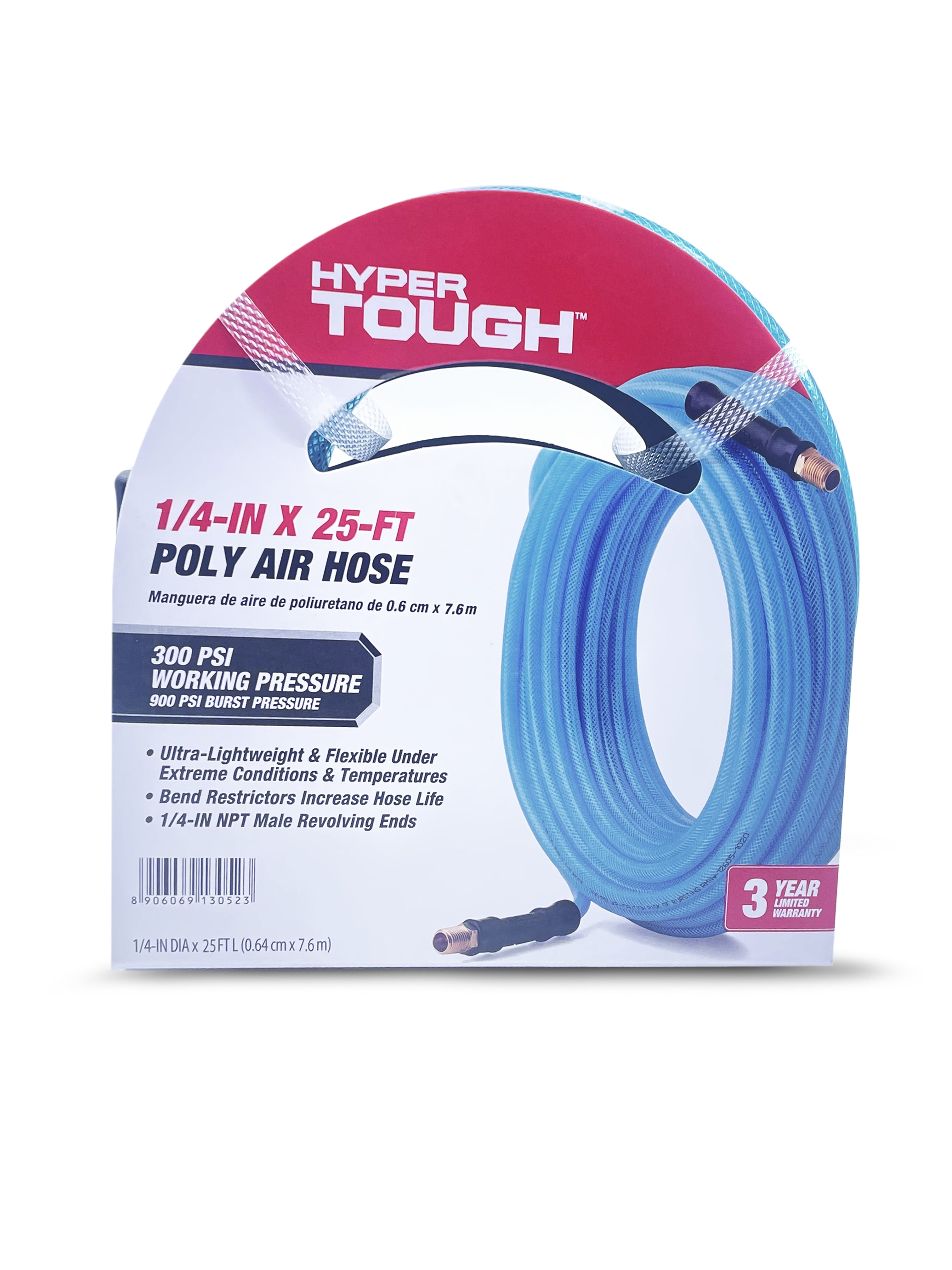 Hyper Tough 1/4"x25' Poly Air Hose - All Weather Flexible - Walmart.com