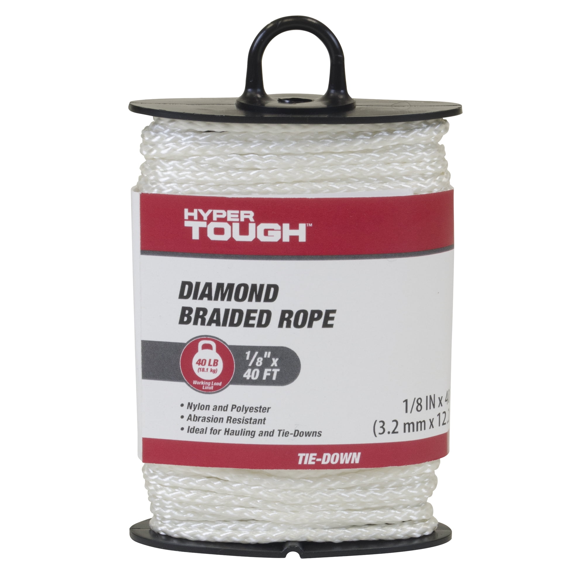 Hyper Tough 1/8" x 40' Nylon Diamond Braided Rope, White - Walmart.com