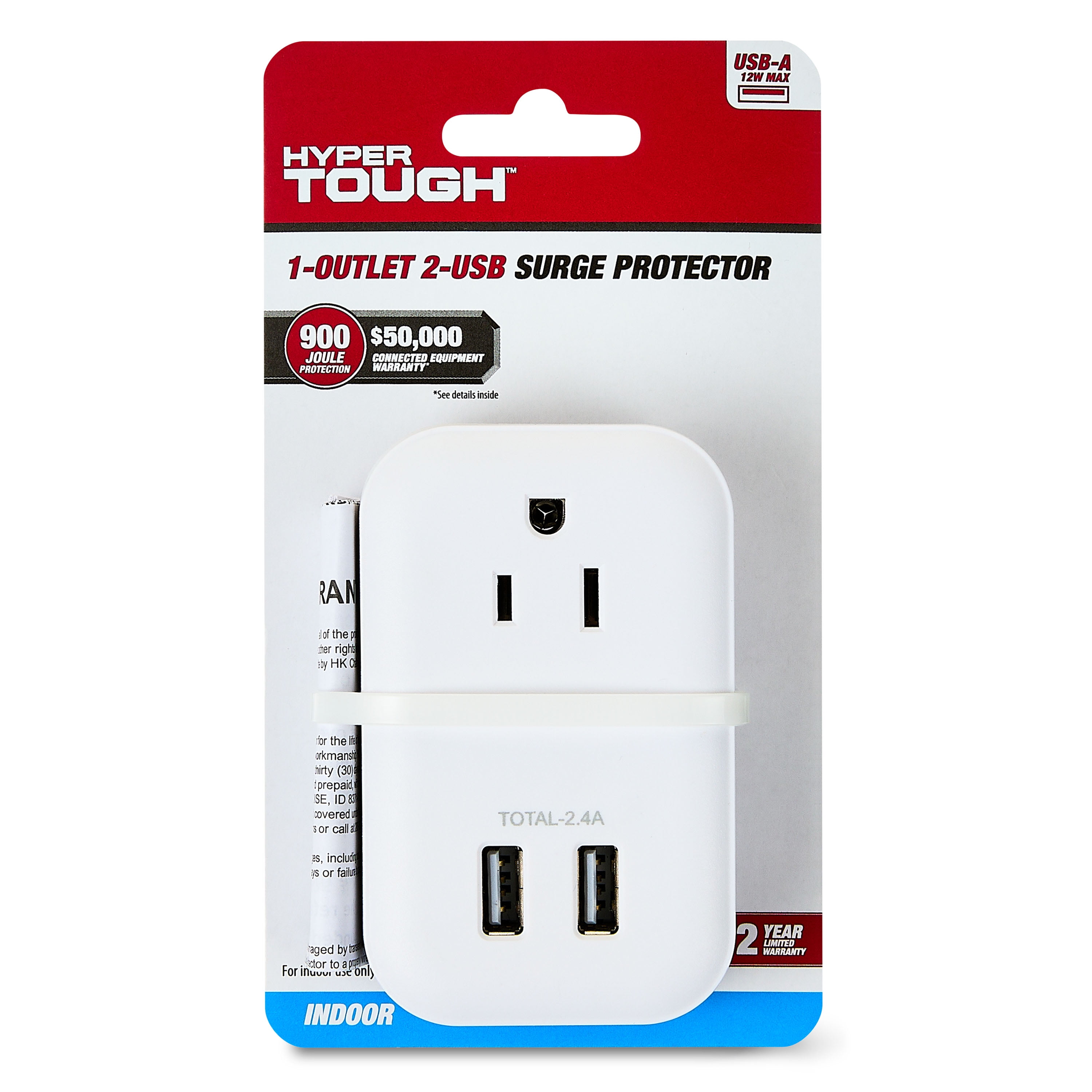 Hyper Tough Surge Protector White 1-Outlet 2-USB 900J 15A 125V Indoor ...