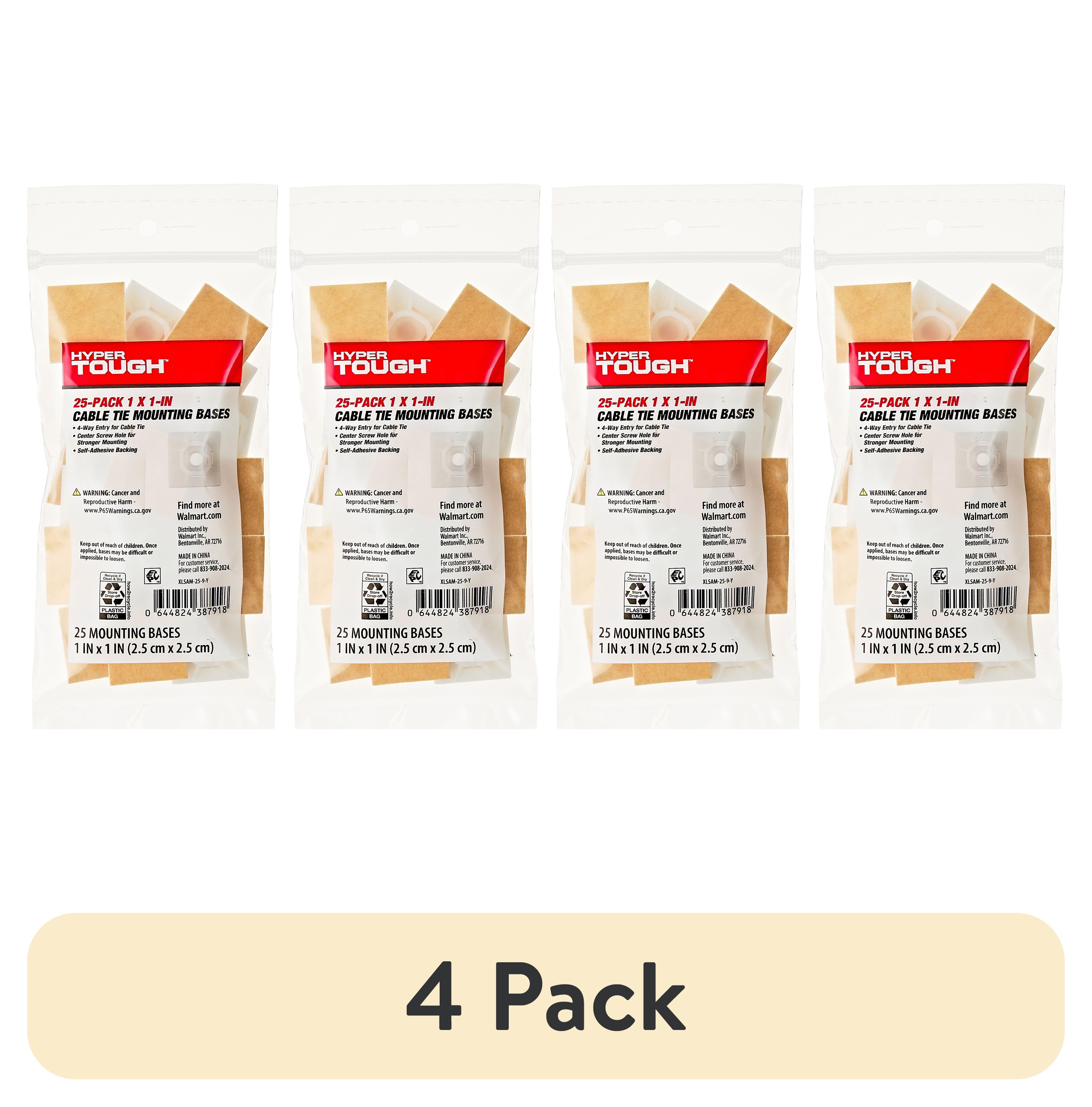 (4 pack) Hyper Tough 1" x 1" Cable Tie Mounting Bases, Natural, 25 ...