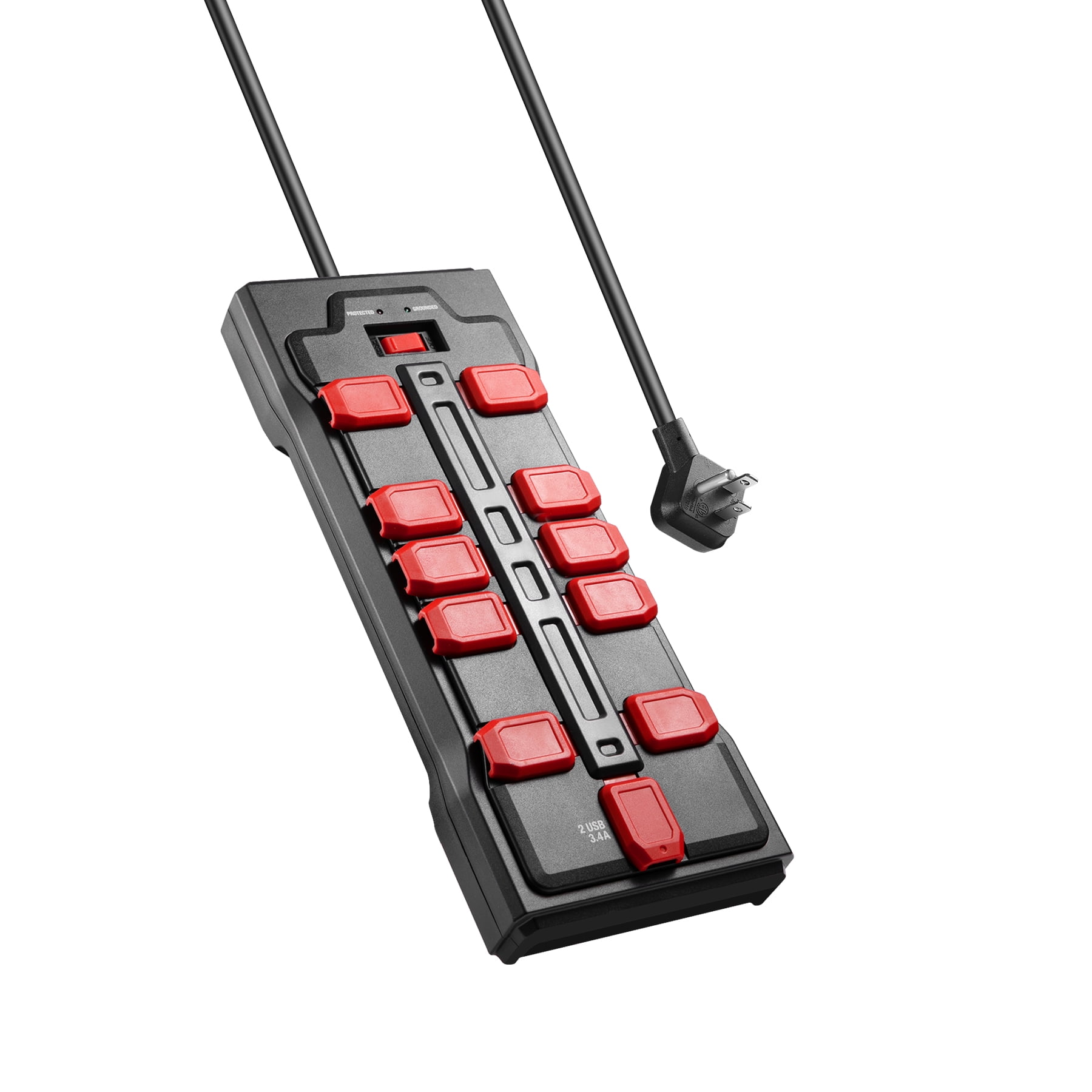 Hyper Tough, 10 Outlets, Power Strip, 10 feet Cord, 2 usb a, Maximum ...